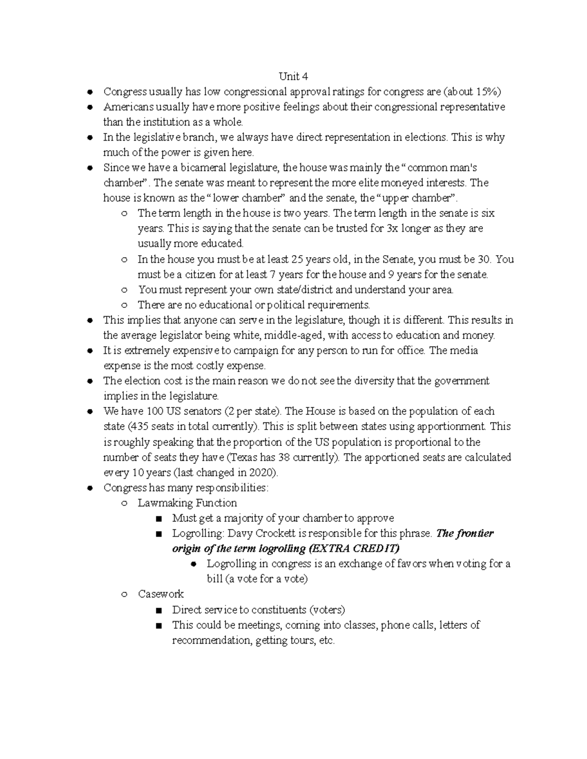 Unit 4 Lecture Notes on Federal Government Structure and Function - Studocu