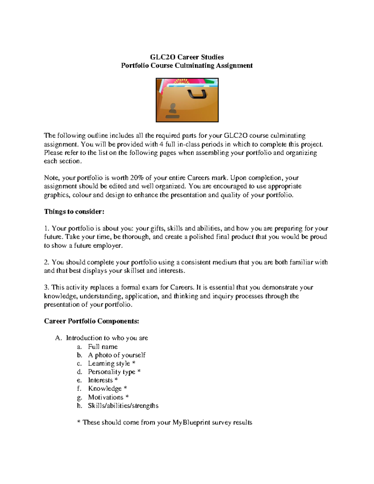 GLC2O Career Studies Culminating Portfolio Assignment Guide - Studocu