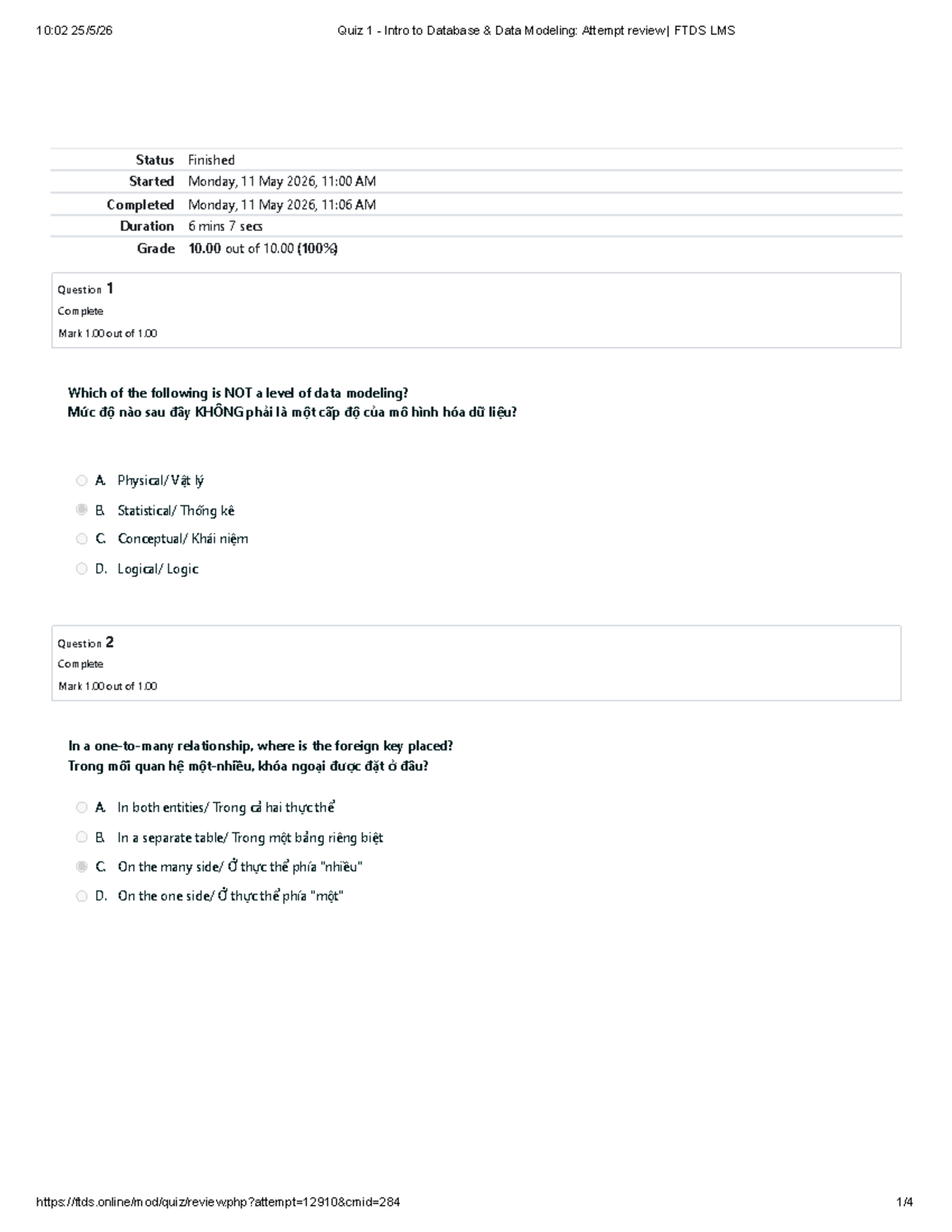 Quiz 1 Review: Intro to Database & Data Modeling FTDS LMS - Studocu
