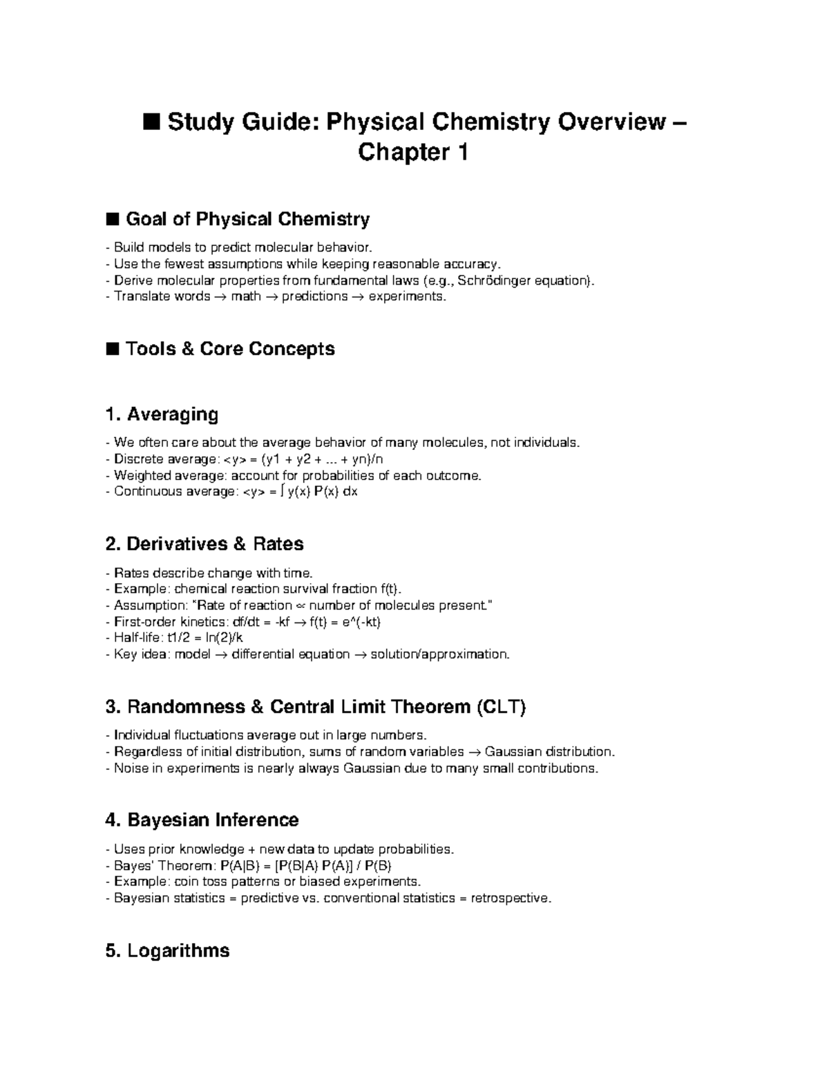Physical Chemistry Study Guide: Chapter 1 Overview - Studocu