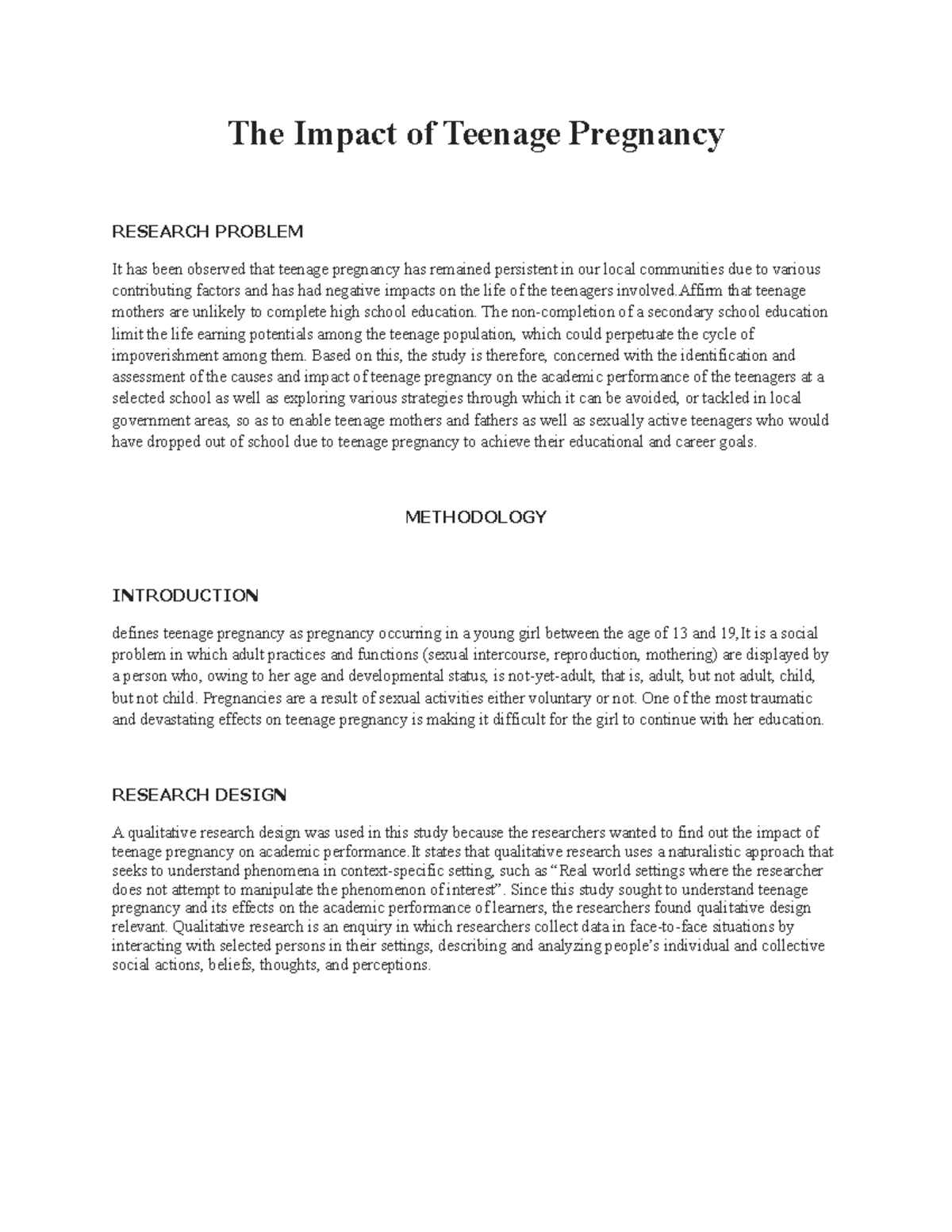 The Impact of Teenage Pregnancy on Education: A Case Study Analysis ...
