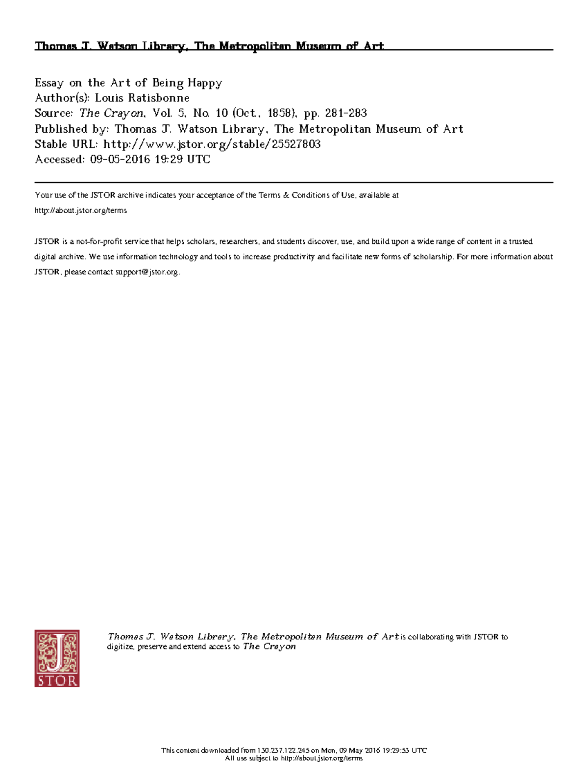 Essay on the Art of Being Happy (CS-101: Moral Philosophy) - Thomas J ...