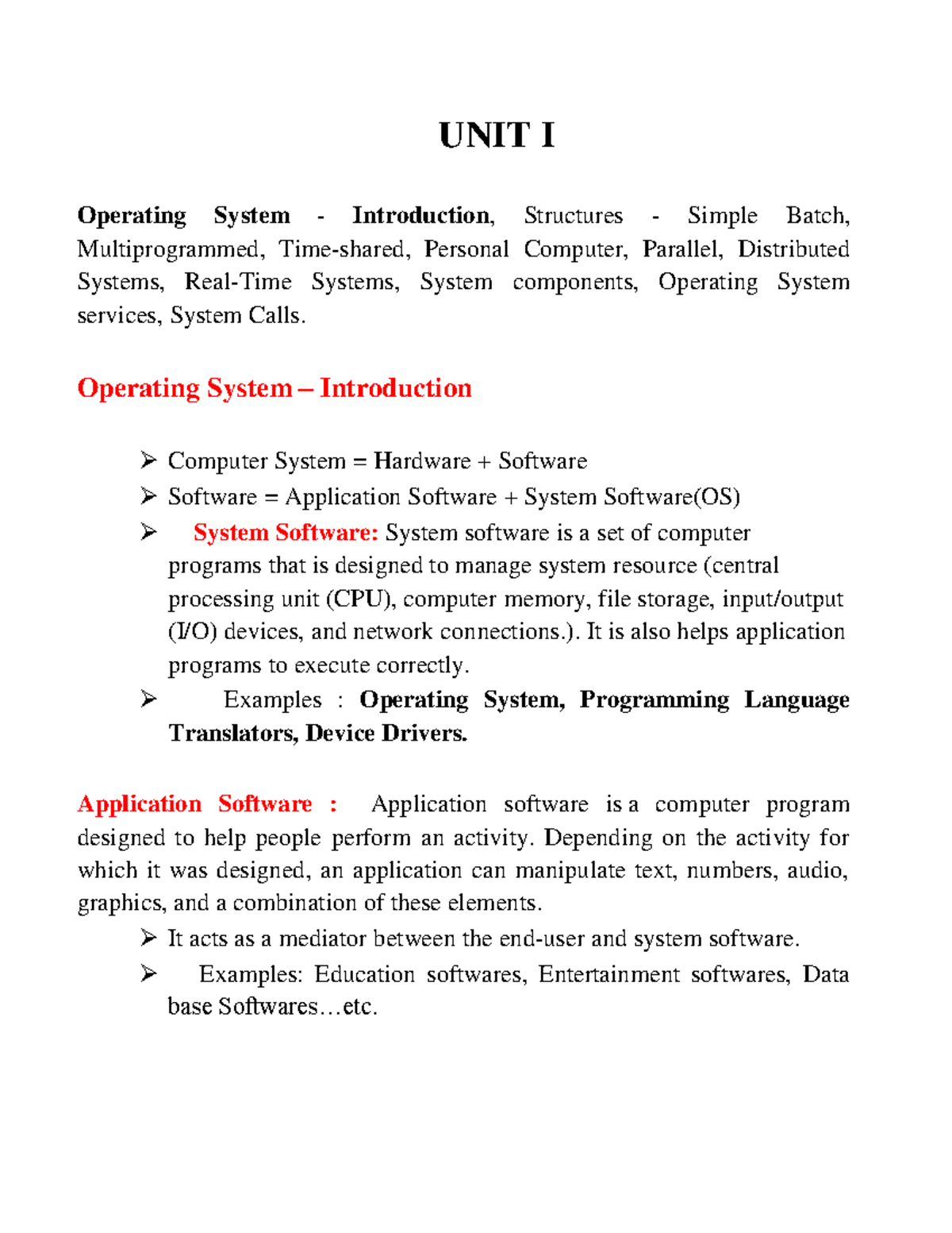 Operating Systems (OS) - Unit I Study Notes & Concepts - Studocu