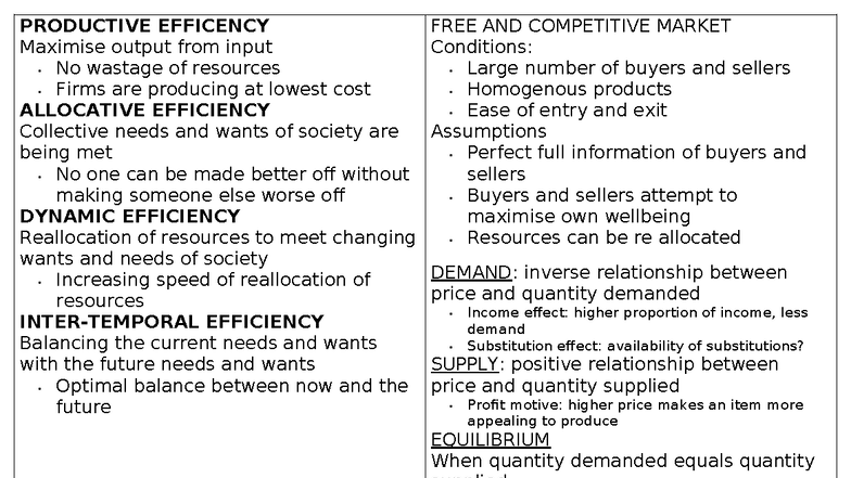 Productive Efficiency: Types and Market Dynamics Analysis - Studocu