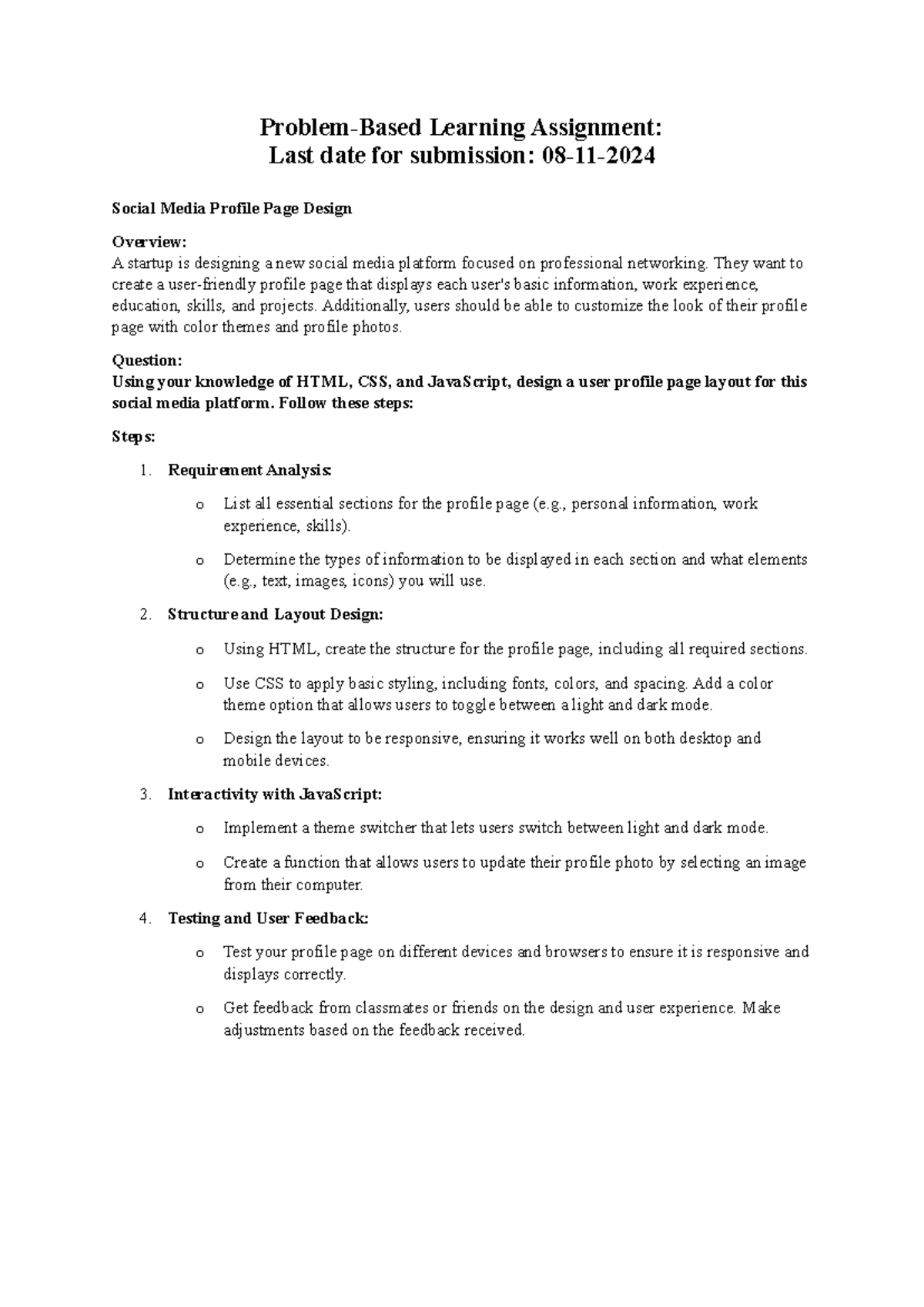 PBL 21CS - Assignment: Social Media Profile Page Design Overview - Studocu