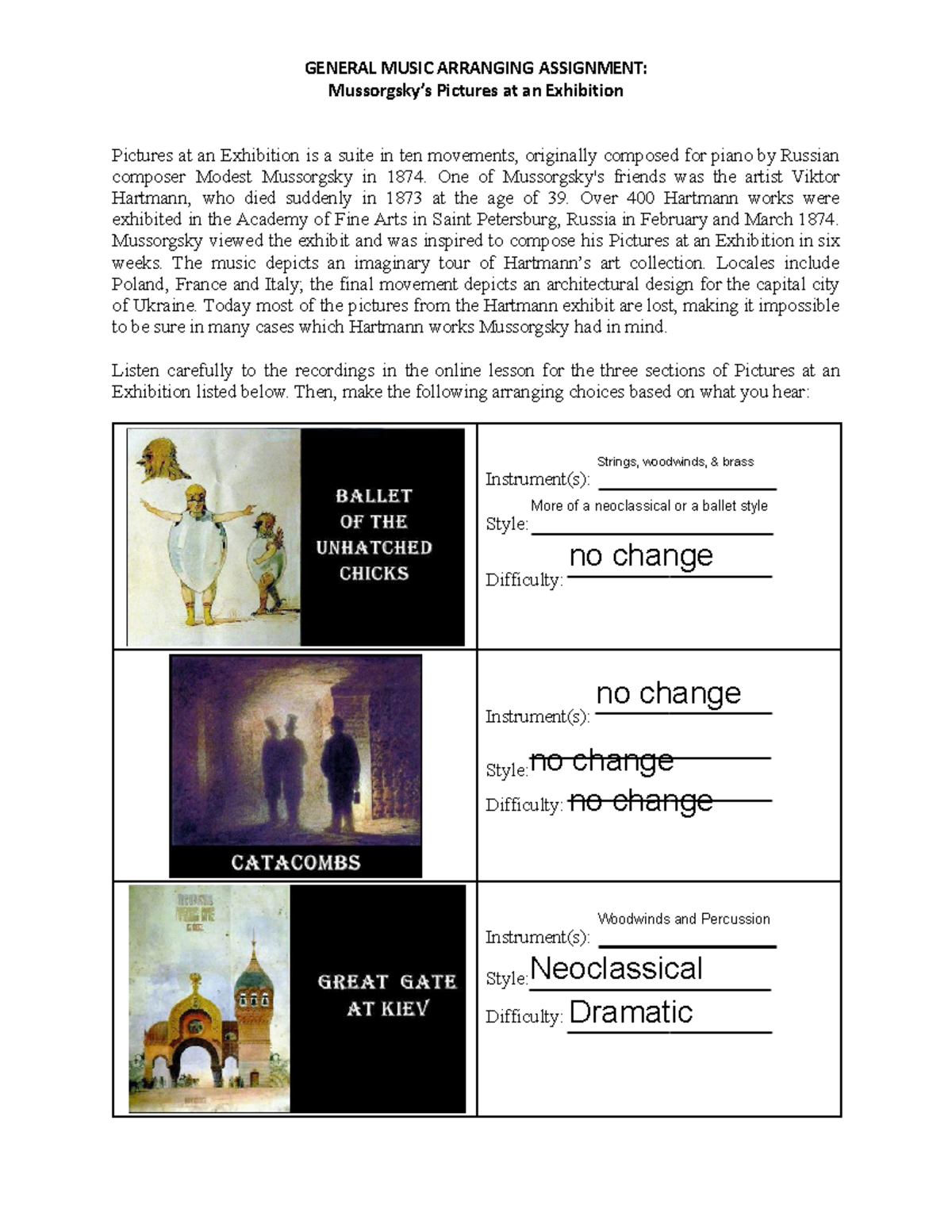 General Music Arranging Assignment: Mussorgsky's Pictures Analysis ...