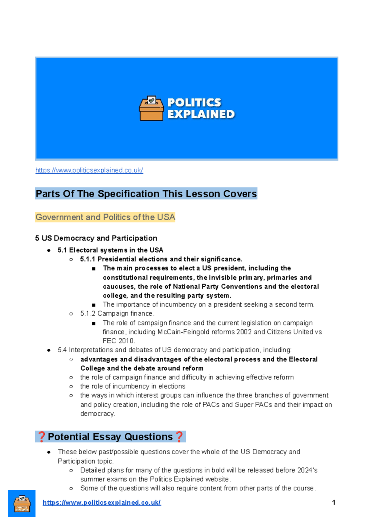 US Government & Politics 5: The Presidential Election Process Overview ...