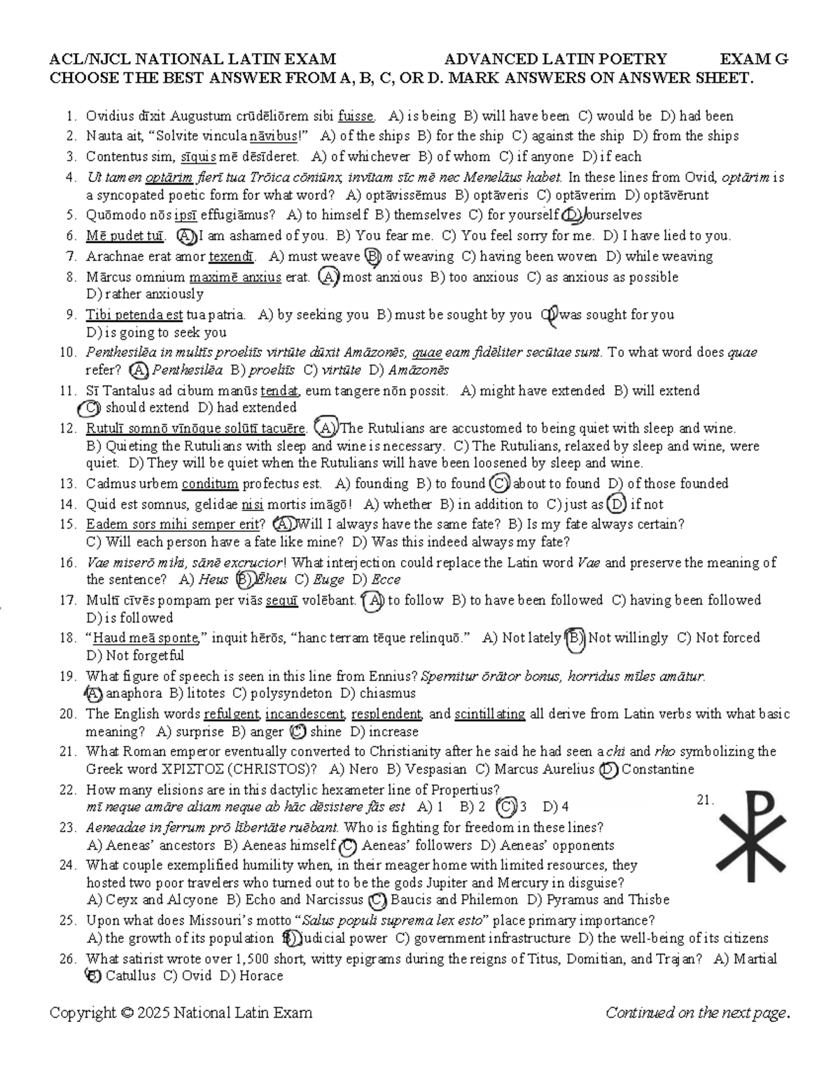NATIONAL LATIN EXAM: ADVANCED LATIN POETRY QUIZ G - Studocu