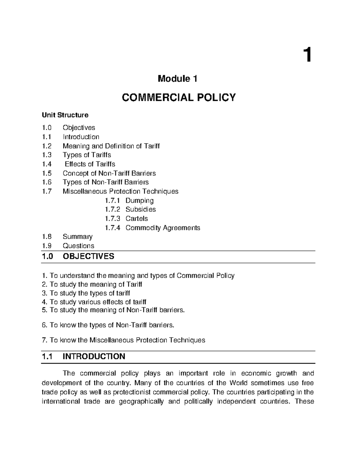 Economics of Global Trade chapter 1 - 1 Module 1 COMMERCIAL POLICY Unit ...