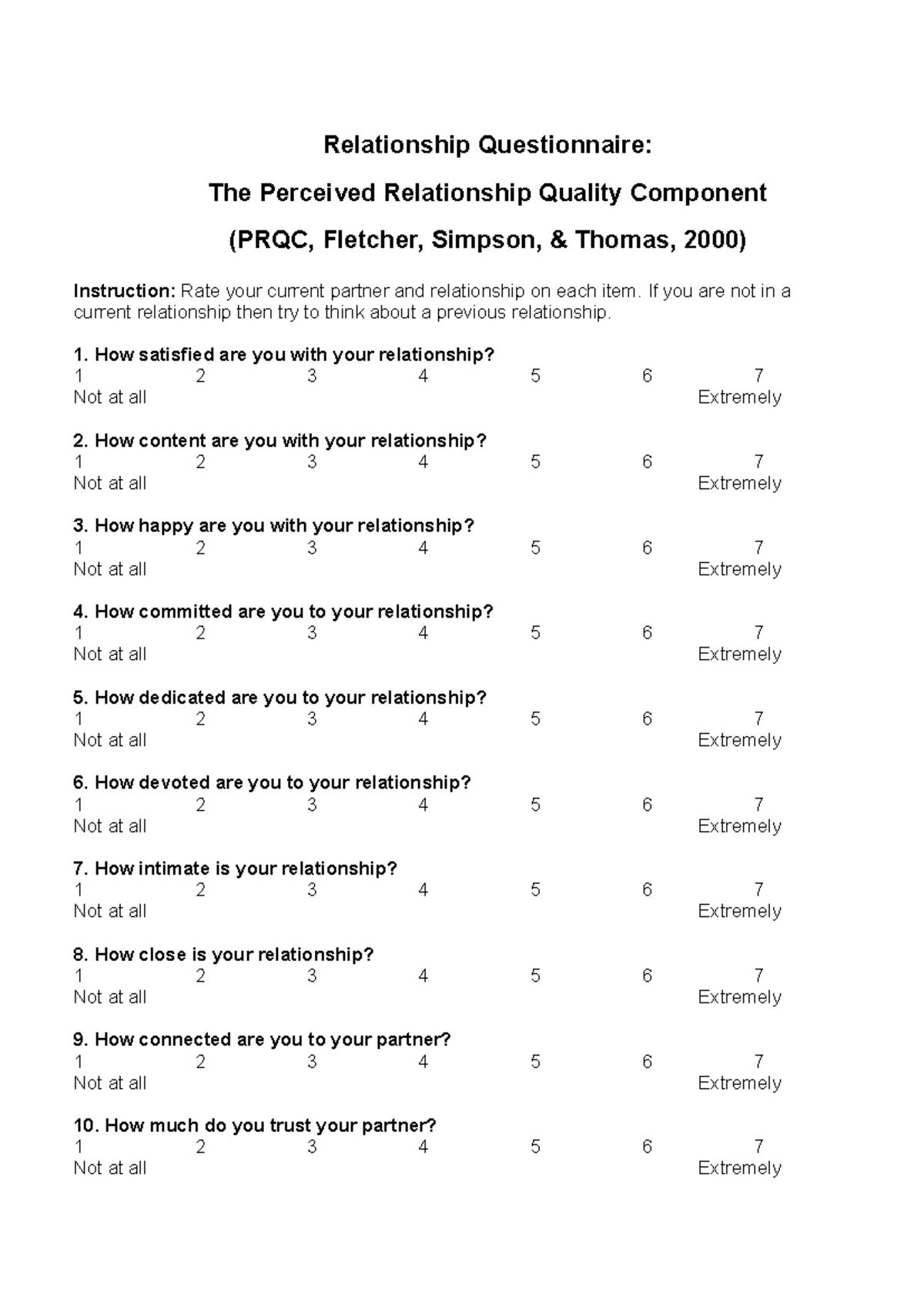 PRQC & ECR-S Relationship Quality Questionnaires - Studocu