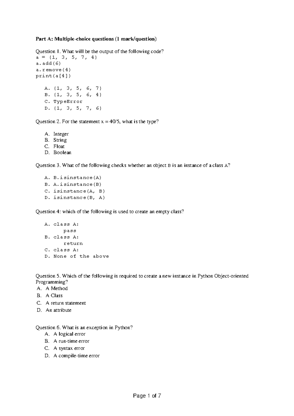 CITS2401 Sample Final Exam Questions and Programming Tasks 2025 - Studocu