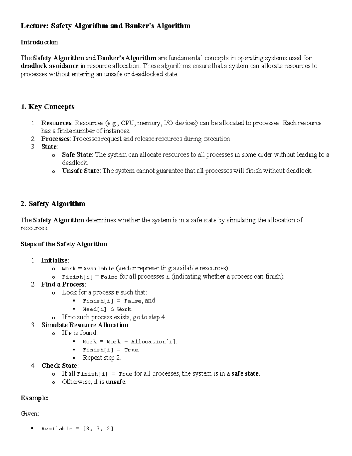 Banker's Algorithm & Safety Algorithm Lecture Notes (CS 302) - Studocu