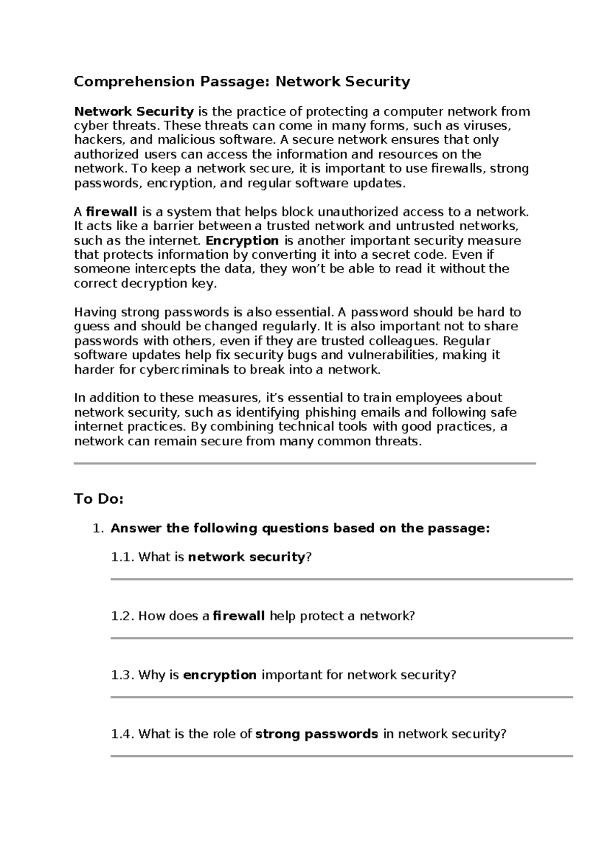 Comprehension Passage: Network Security Overview and Key Concepts - Studocu
