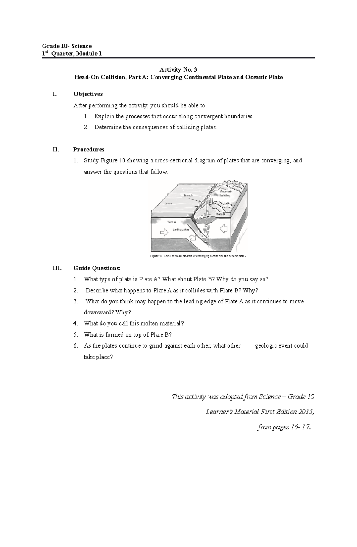 Grade 10 Science Module 1 Activity 3: Head-On Collision Study - Studocu