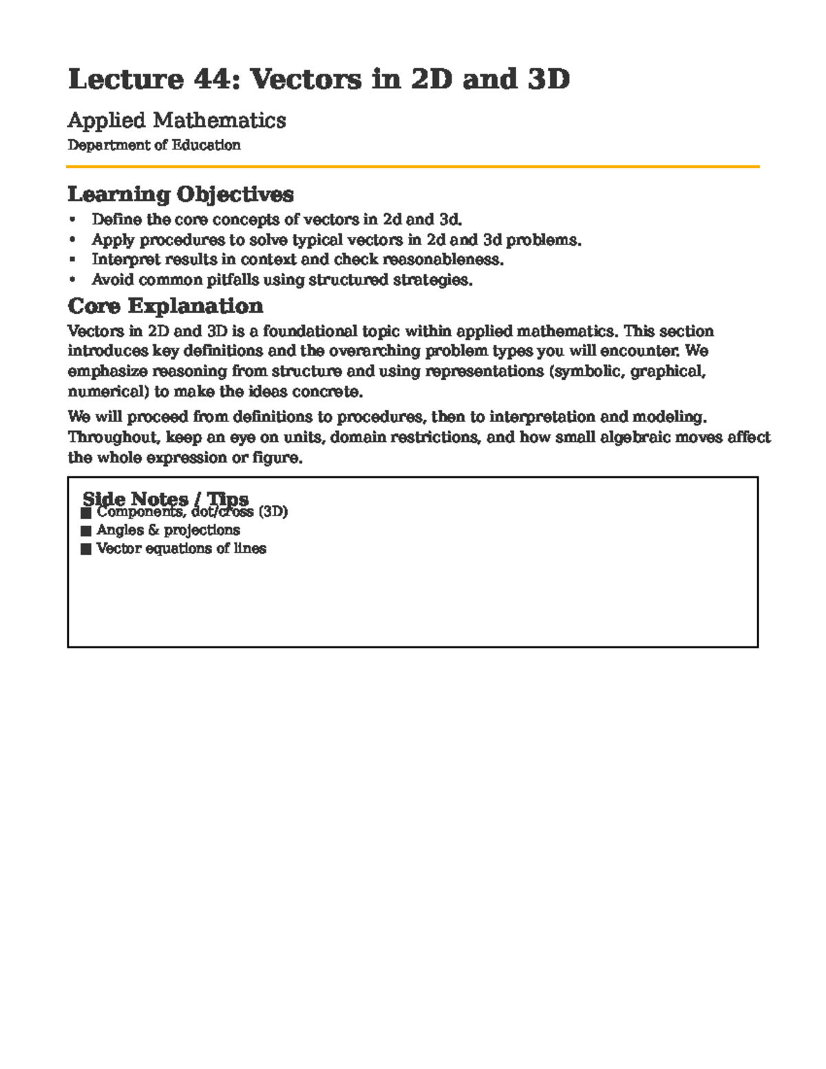 Lecture 44: Understanding Vectors in 2D & 3D - Applied Mathematics ...