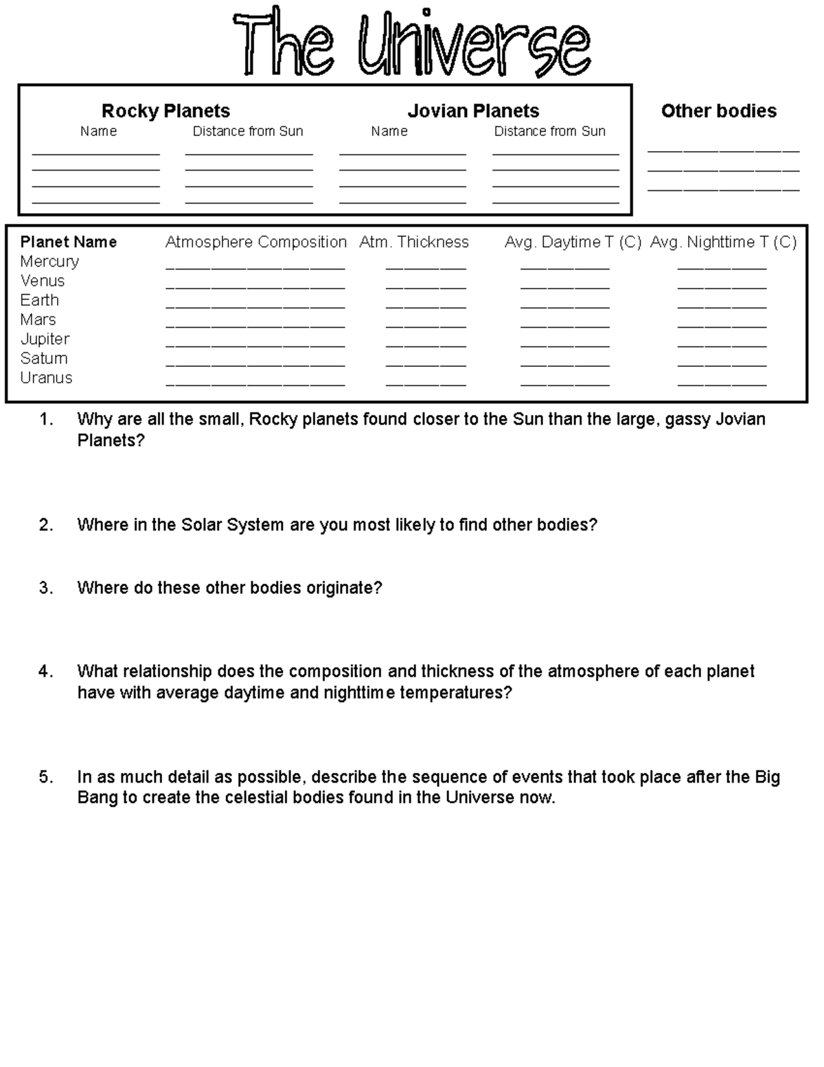 Originofthe Universe Worksheet-1: Rocky vs. Jovian Planets Analysis ...
