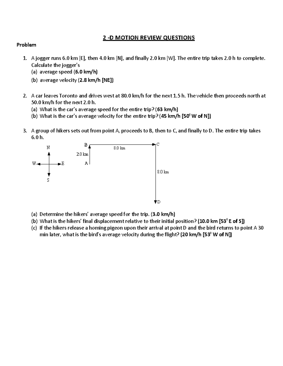 2D Motion Review Questions: Average Speed & Velocity Calculations - Studocu