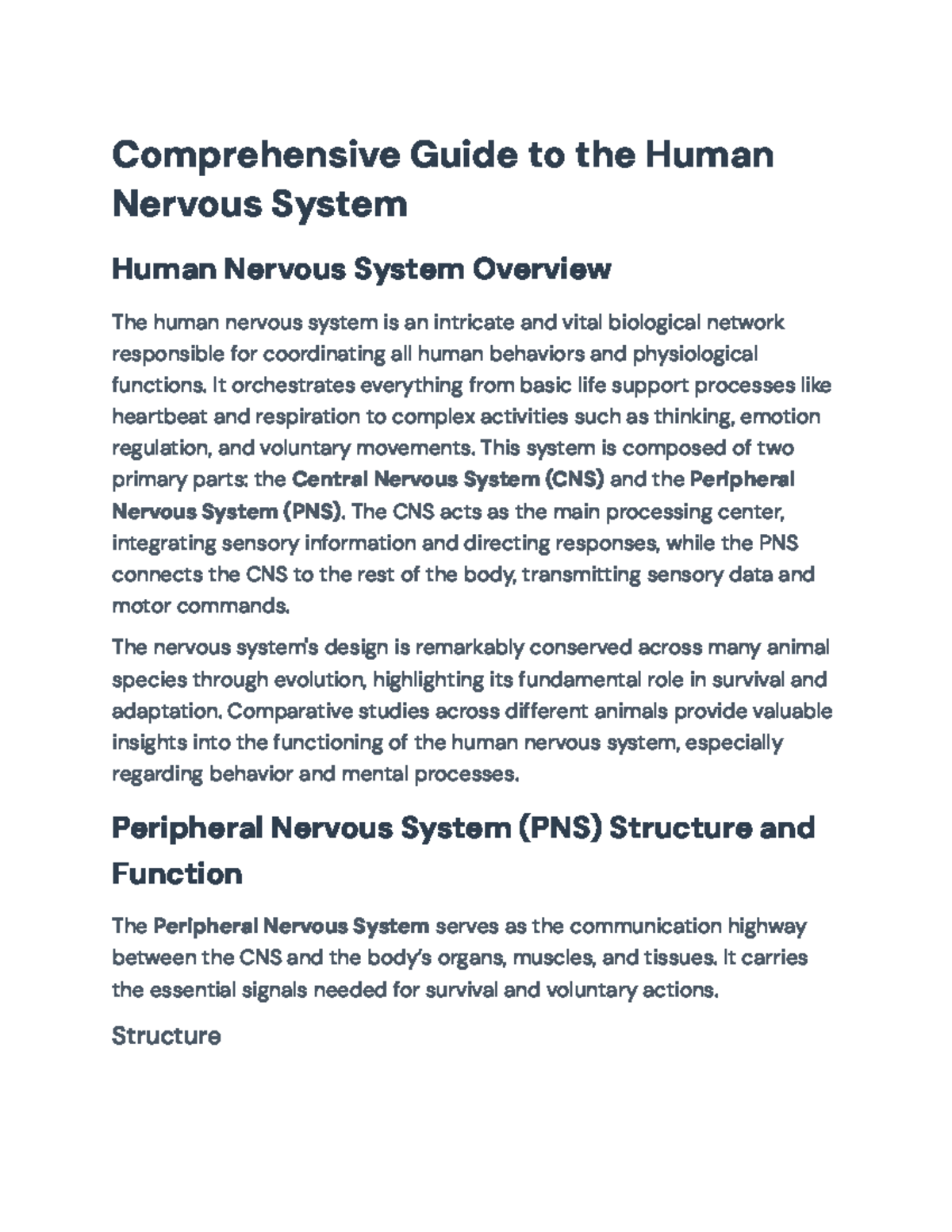 CNS & PNS: A Comprehensive Guide to the Human Nervous System - Studocu