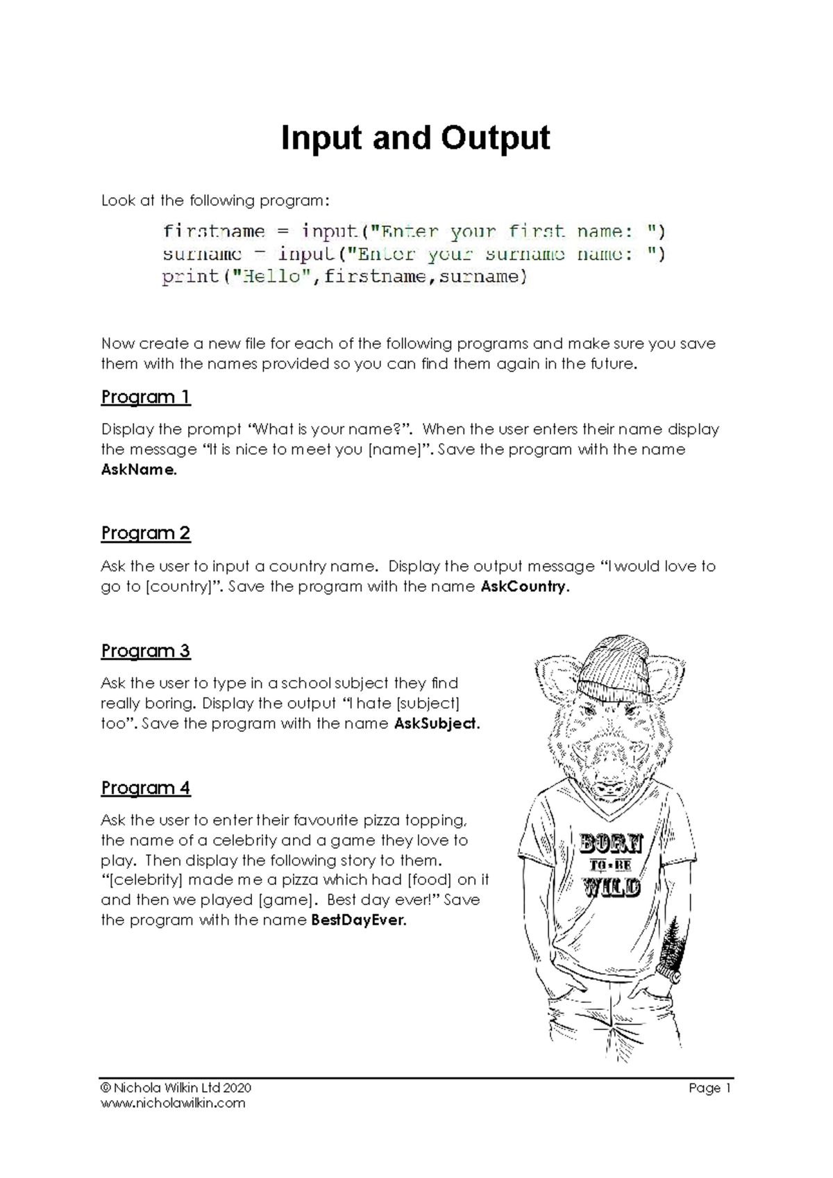 02 Input and Output Worksheet: Program Creation Guide - Studocu