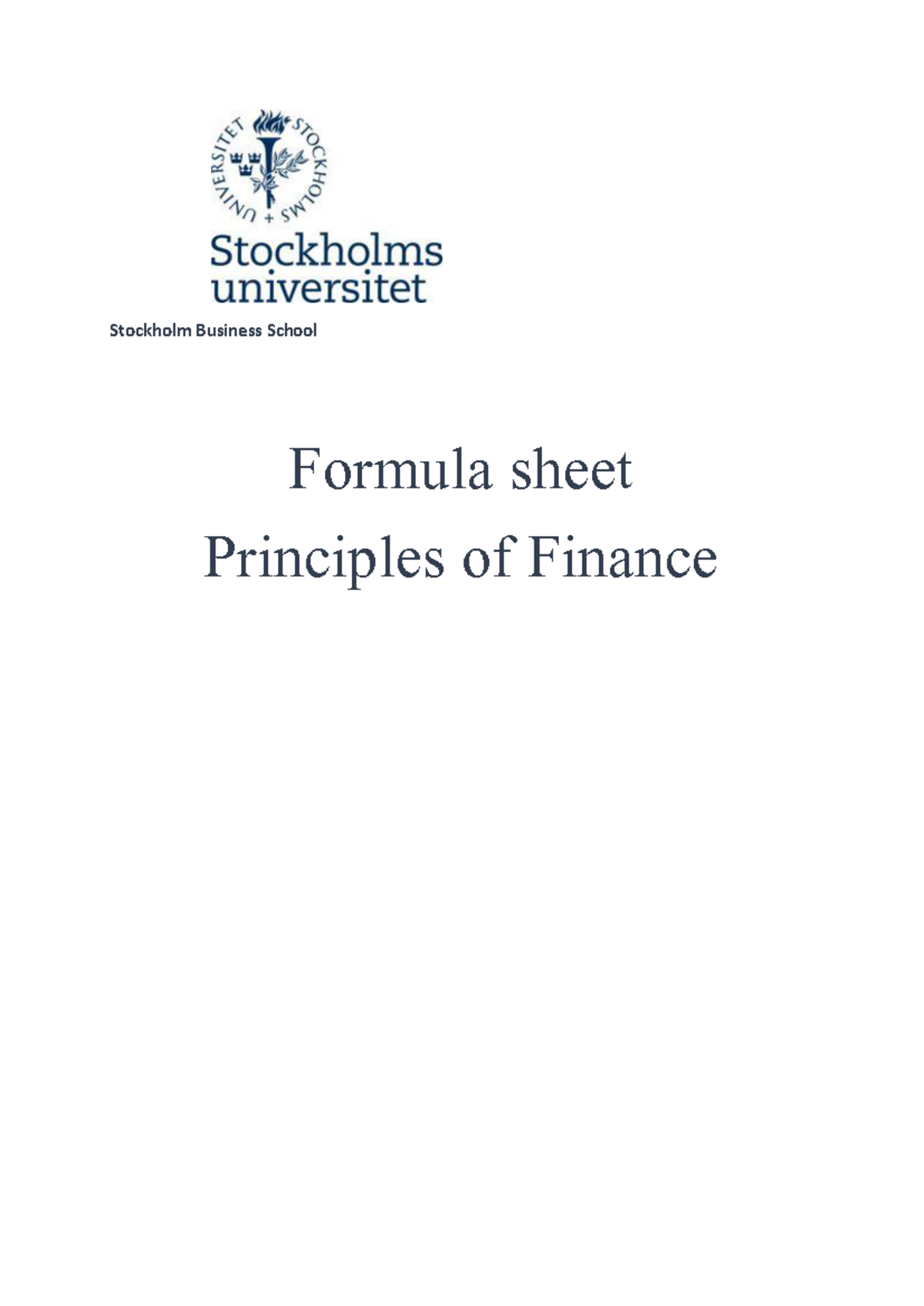 Formula Sheet for Principles of Finance C 2024 - Studocu