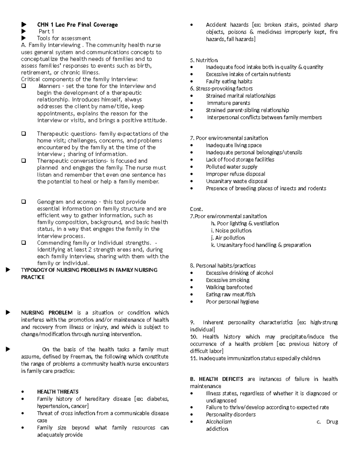 CHN 1 Lec Pre-Final Coverage: Family Nursing Assessment Tools - Studocu