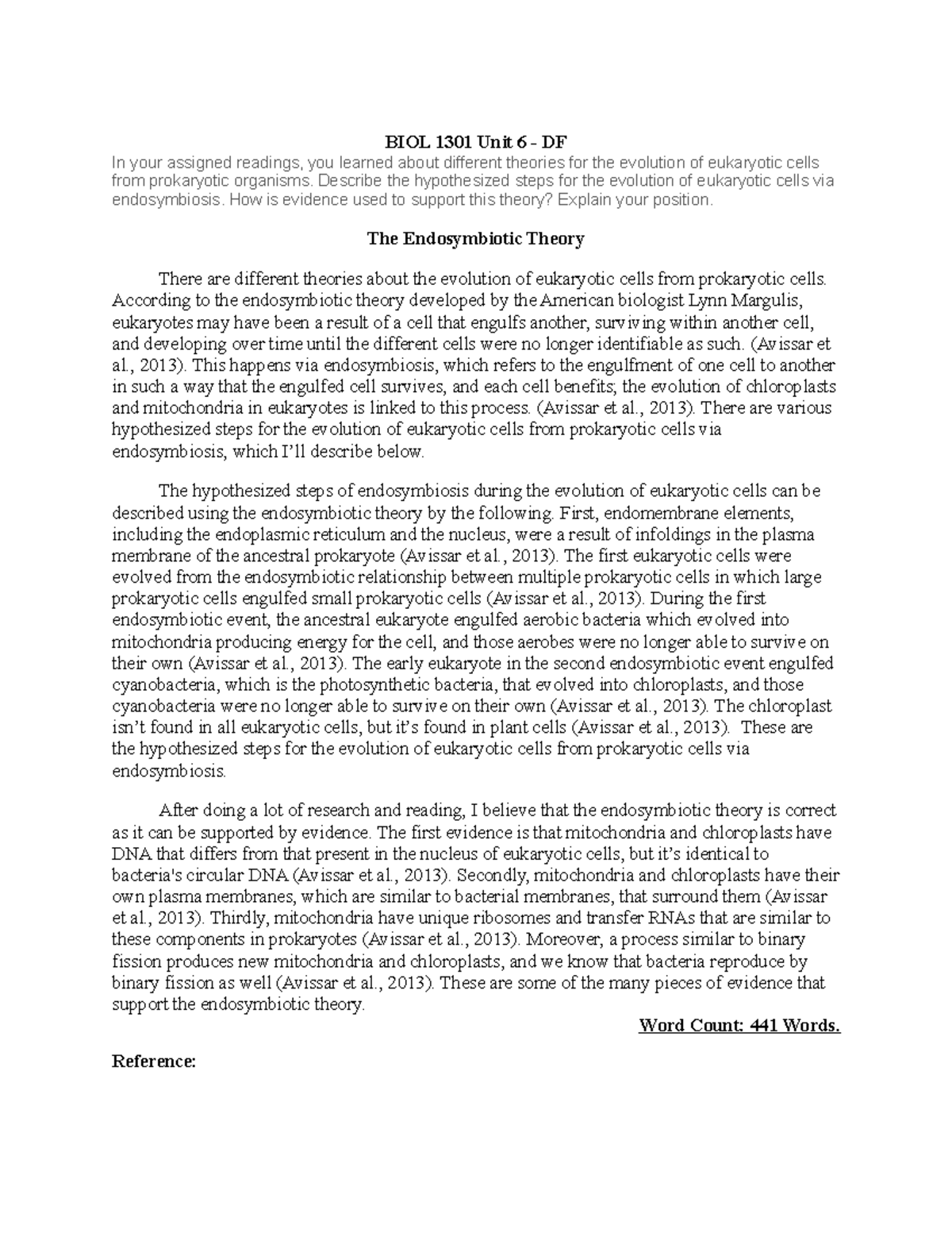 BIOL 1301 Unit 6 - Discussion Assignment - BIOL 1301 Unit 6 - DF In your assigned readings, you ...