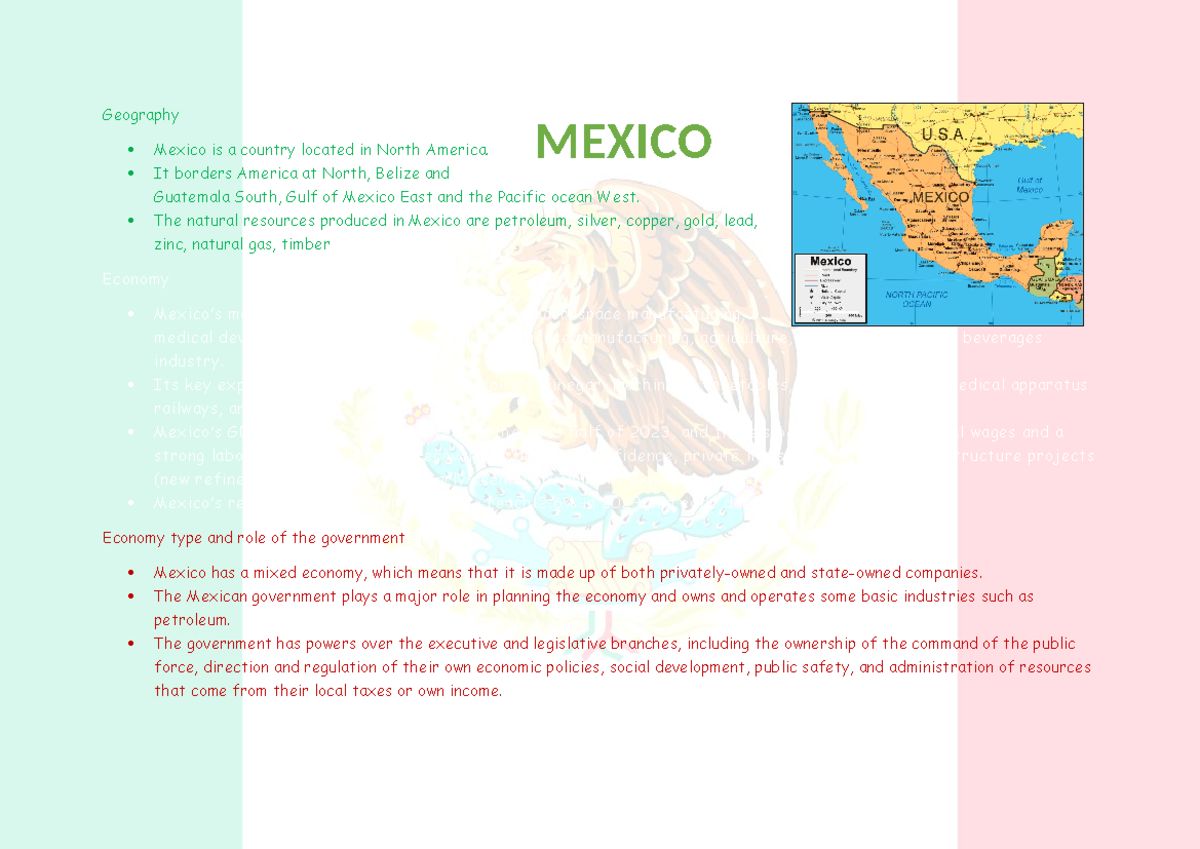 Alevel economics - Mexico - Geography Mexico is a country located in ...