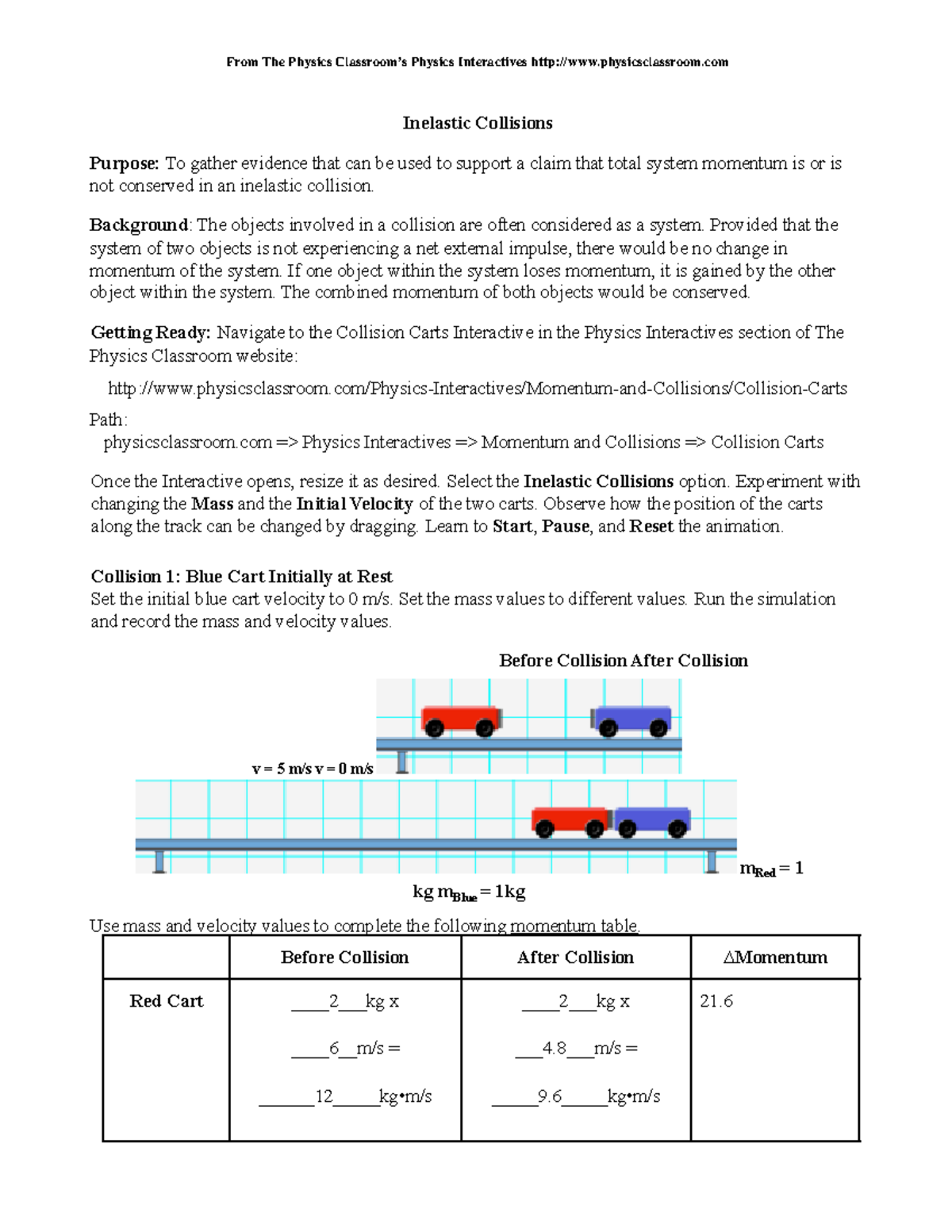 03 PHYS 101 Inelastic Collisions Simulation Notes and Data Analysis ...