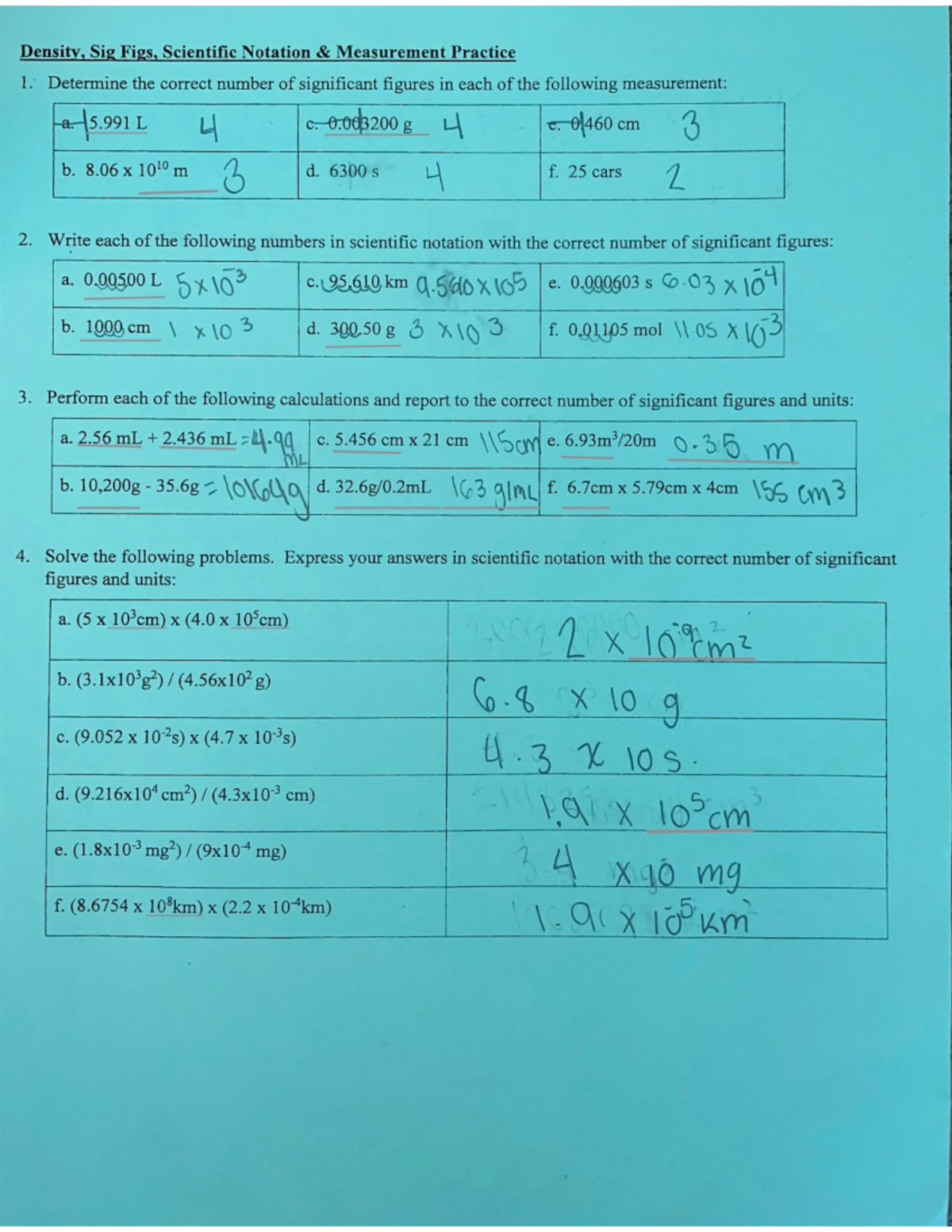 Density, Significant Figures & Sci Notation Practice (Sci 101) - Studocu