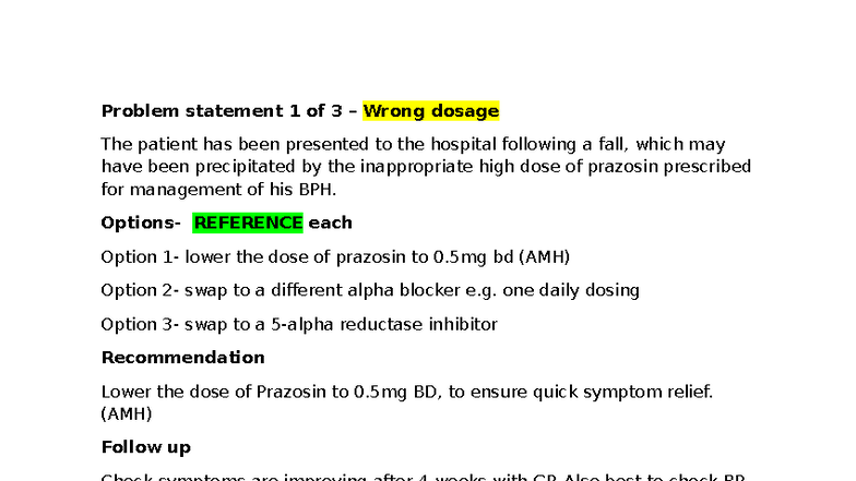Clinical Case Study: Medication Management Issues (Problem Statements 1 ...
