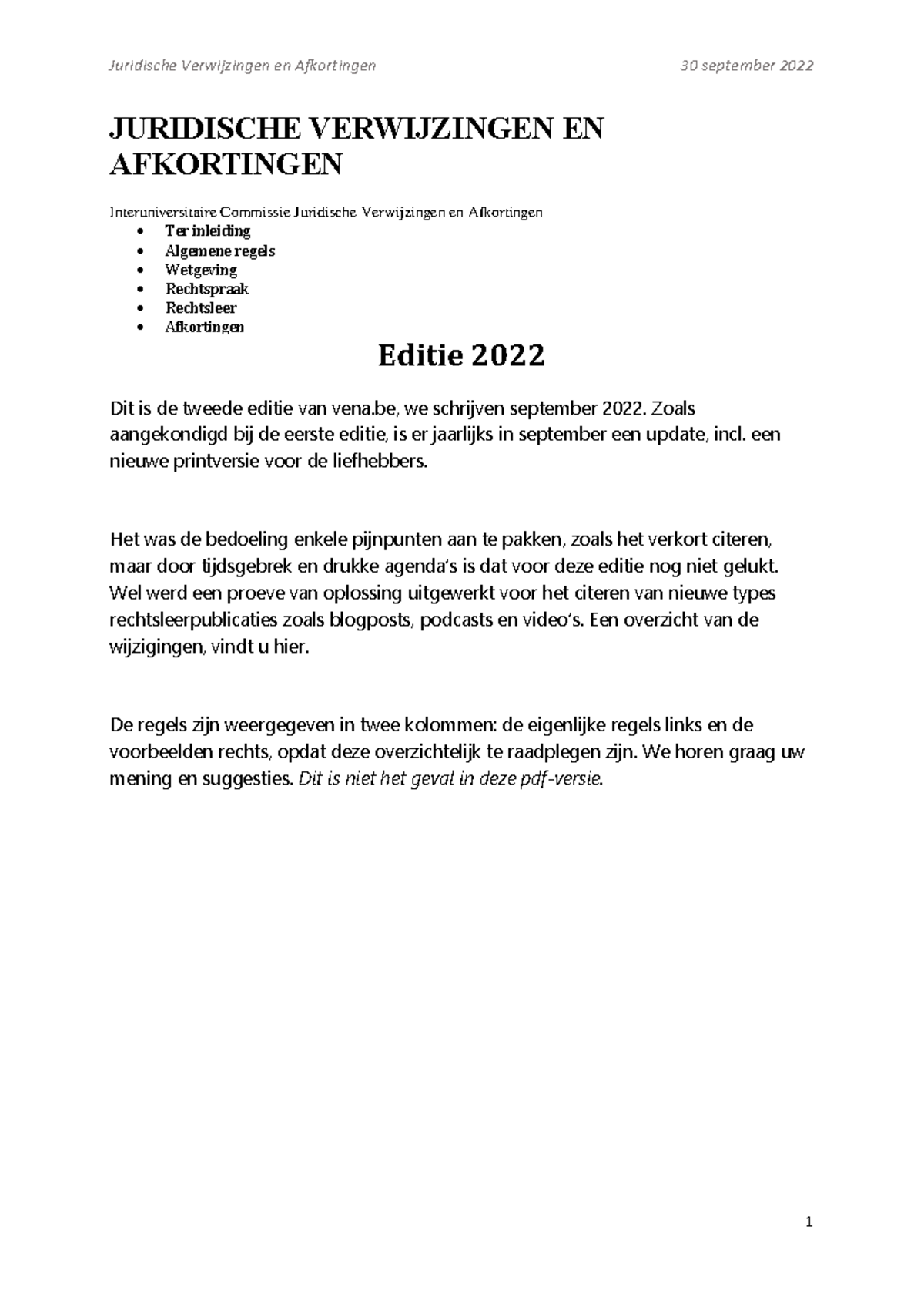 Juridische Verwijzingen en Afkortingen - Editie 2022 (VENA) - Studocu