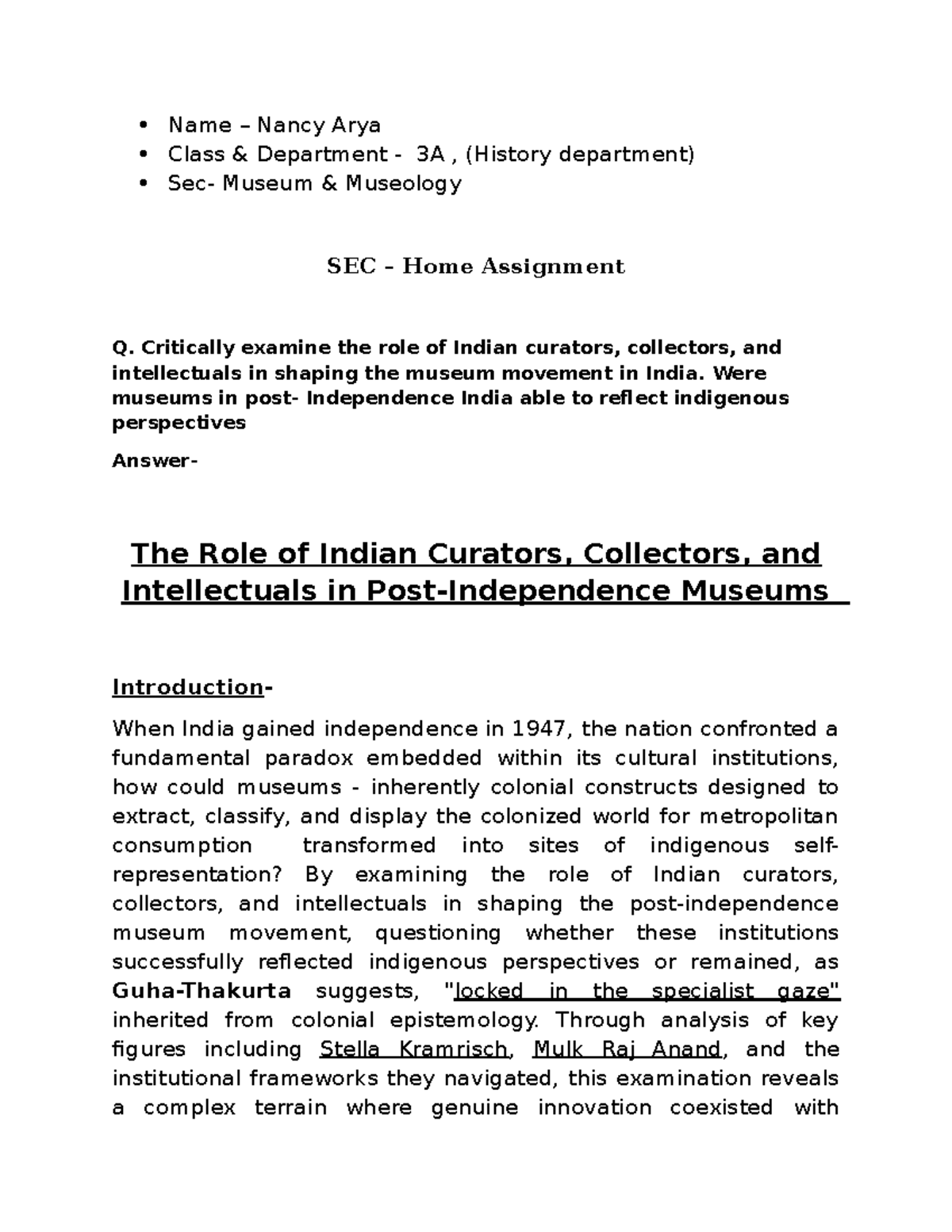 SEC- The Role of Indian Curators, Collectors, and Intellectuals in Post ...