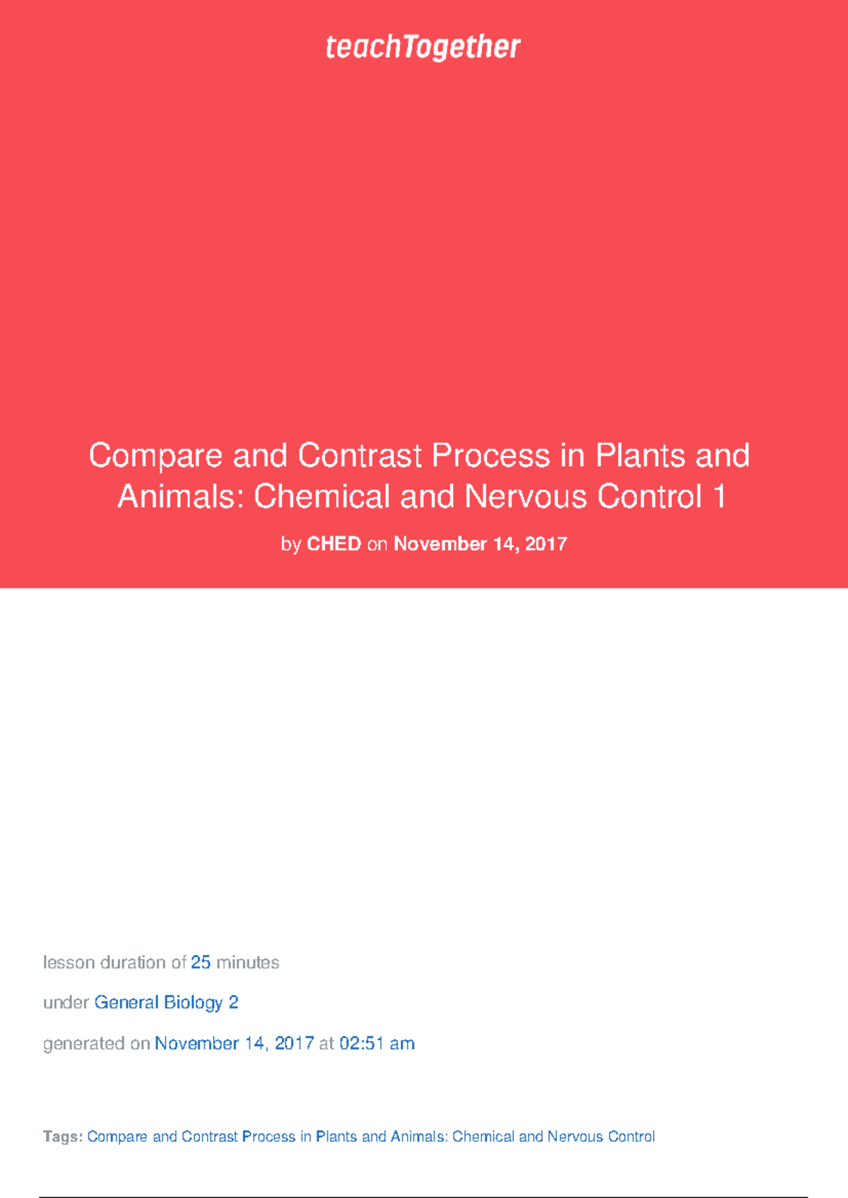 Chemical and Nervous Control 1 - Plant and Animal Organ Systems and ...