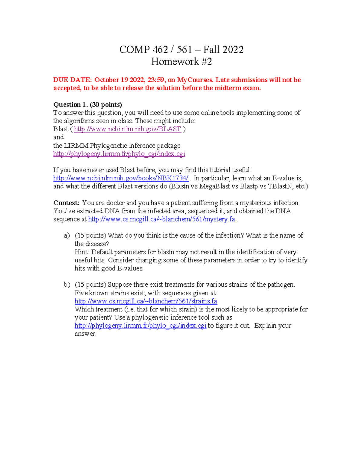 CompAssignment 2 - COMP 462 / 561 – Fall 2022 Homework DUE DATE: October 19 2022, 23:59, on ...