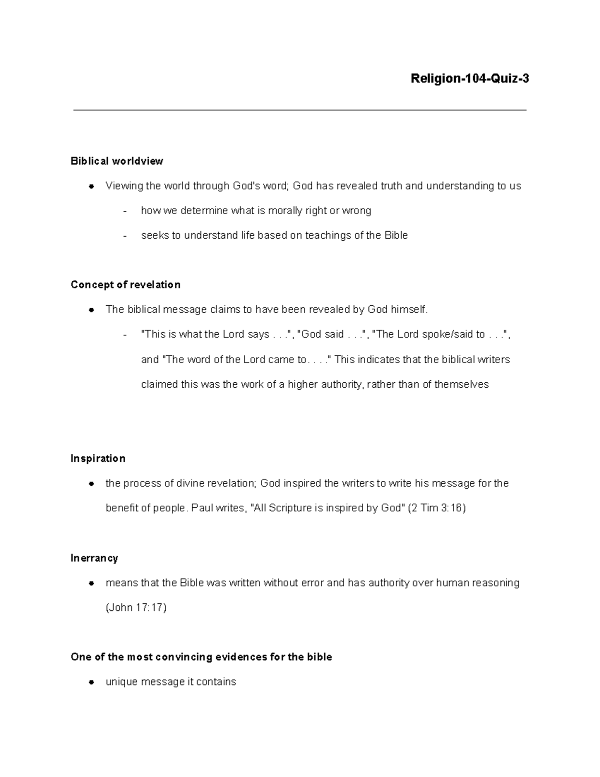 Religion 104 Quiz 3 Notes and Quiz 2 Practice Review - Studocu