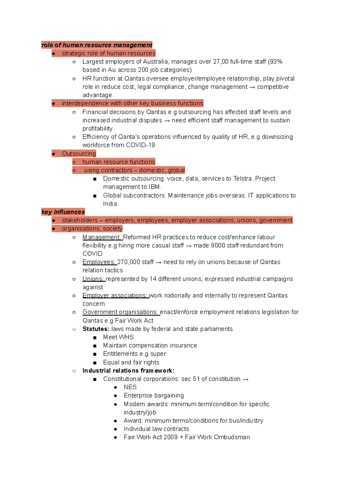 Year 12 Business: Qantas HR Case Study Notes on Strategic Management ...