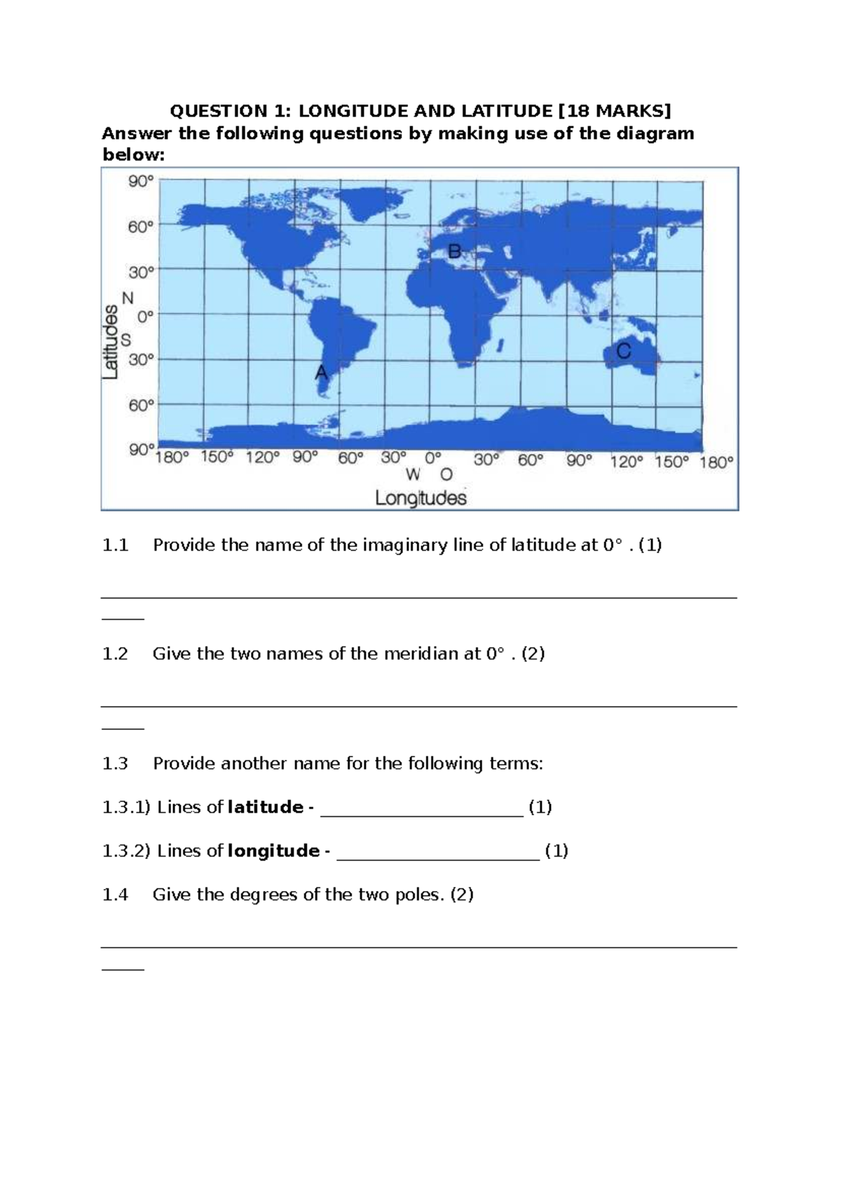 SS - MapWorks Class Test: Longitude, Latitude & Globe Concepts - Studocu