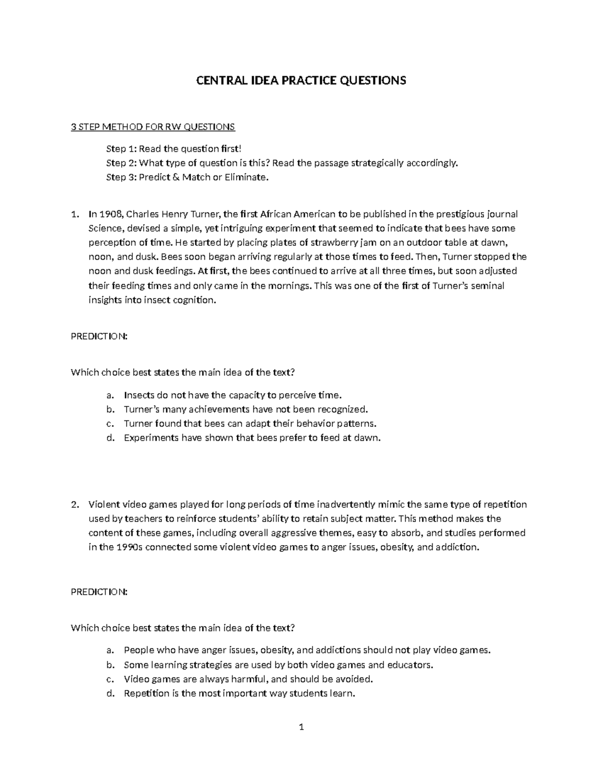 Central Idea Practice Questions: Key Insights and Predictions - Studocu