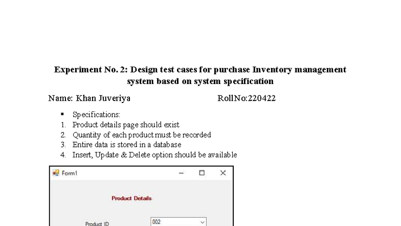 Design Test Cases for Inventory Management System (Exp No. 2) - Studocu