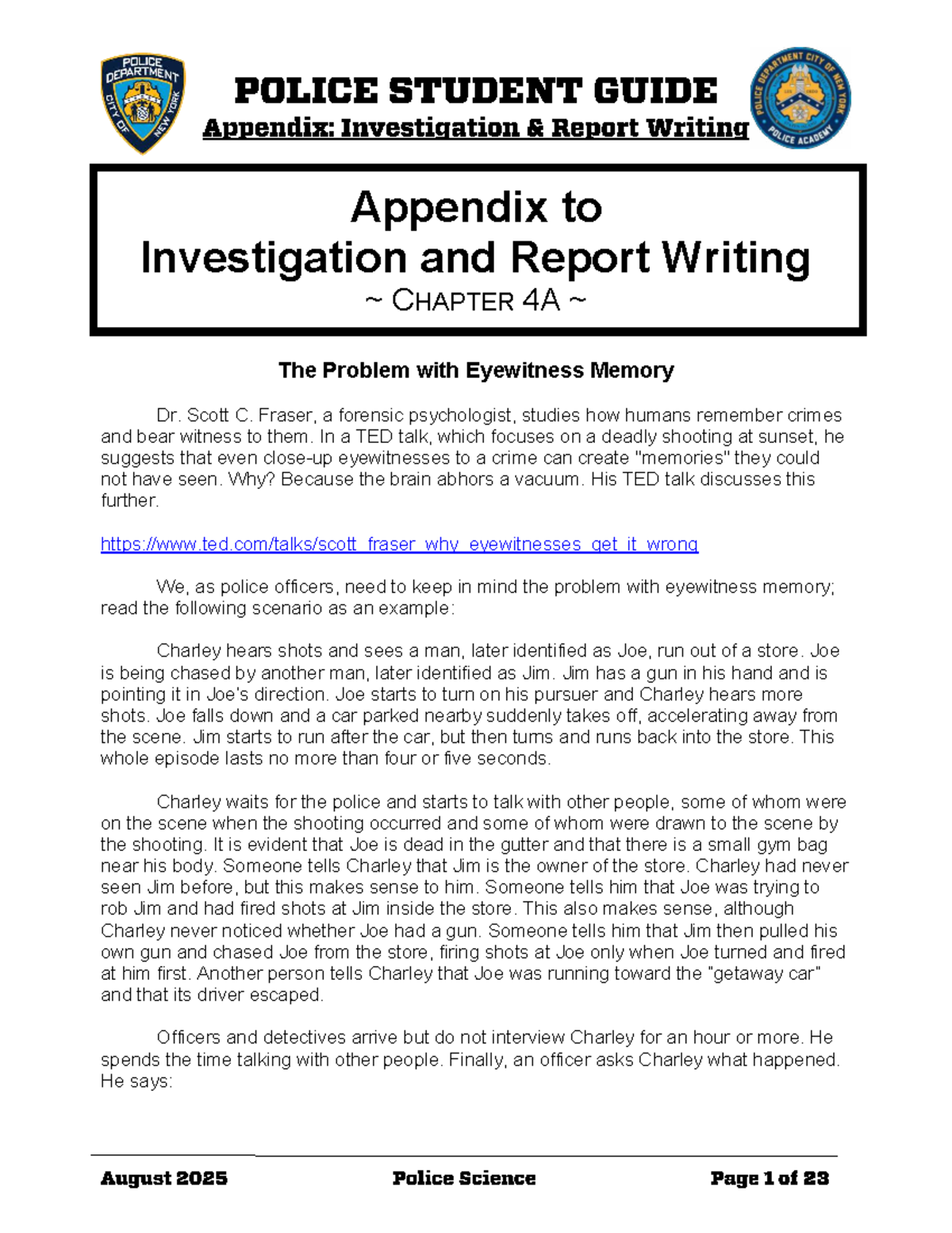 Investigation and Report Writing: The Issue of Eyewitness Memory - Studocu