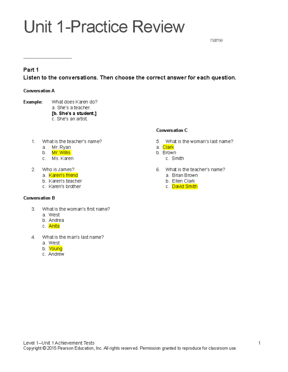 Top Notch 1 Unit 1 Assessment and Practice Review - Studocu