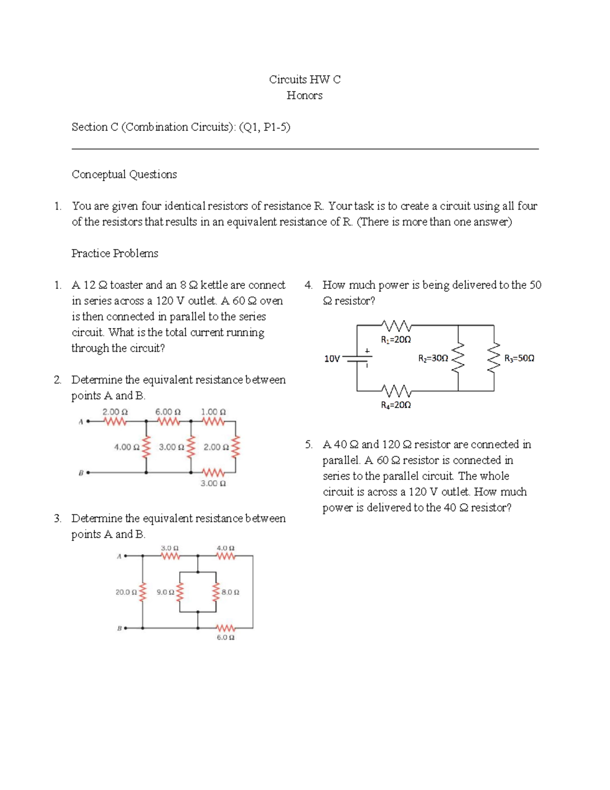 Circuits HW C1 - Conceptual & Practice Questions on Waves and ...