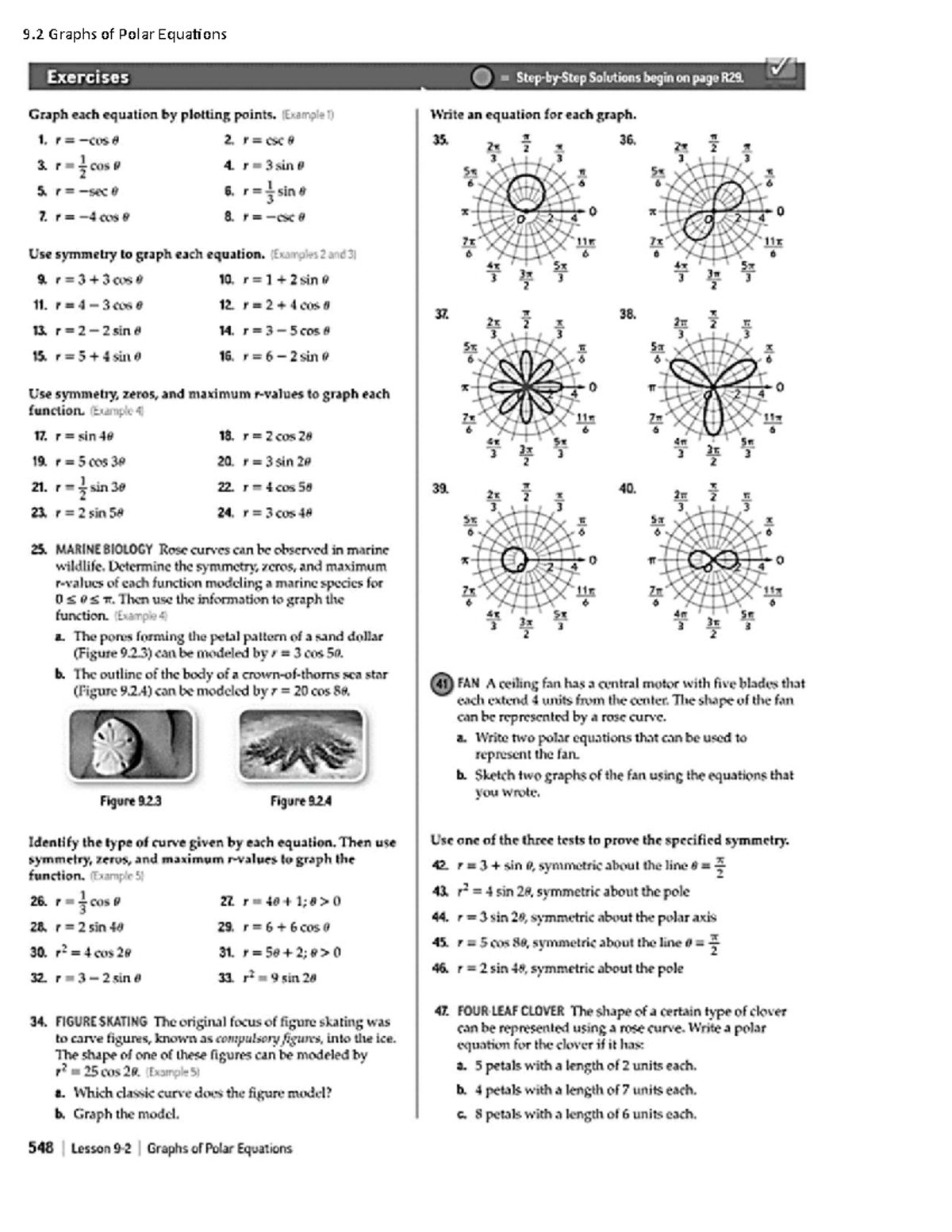 9.2 Polar Graphs Exercises and Solutions for Math Class - Studocu