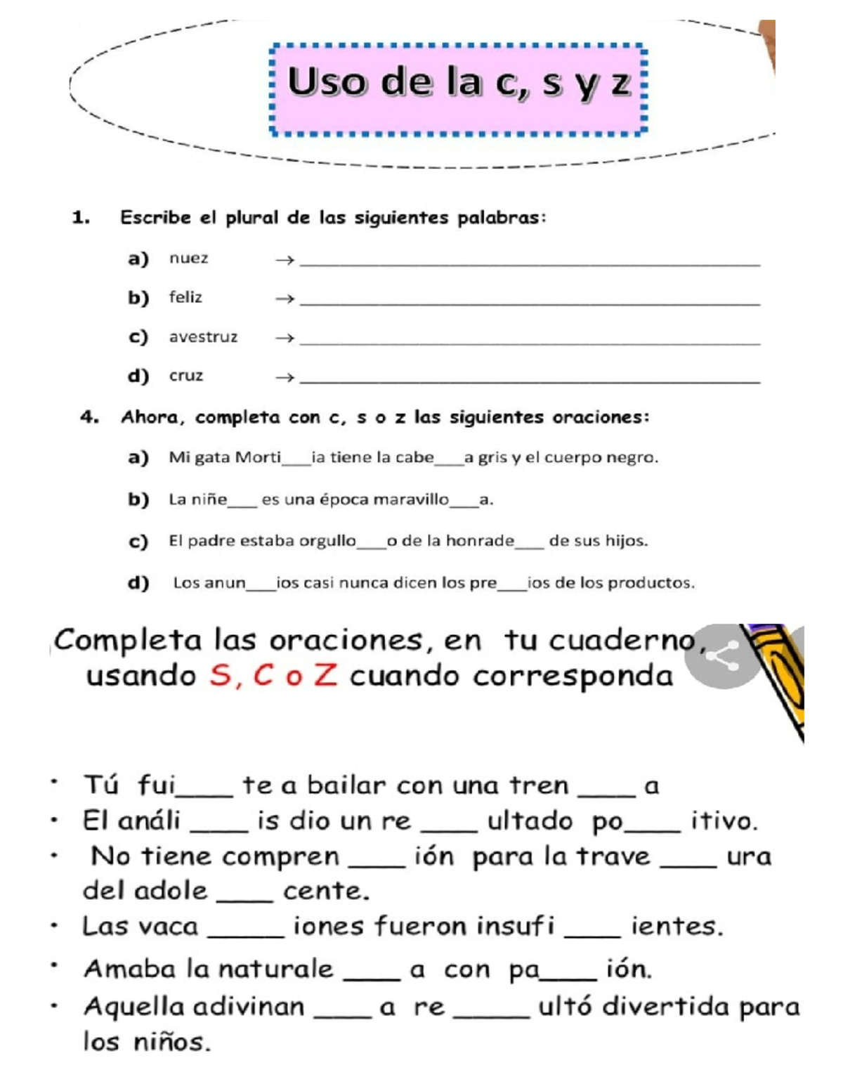 Actividades de Lenguaje: Uso de C, S y Z - Curso SYZ 1 - Studocu