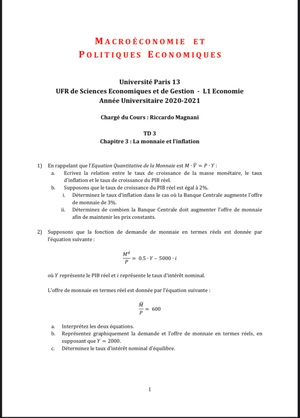 TD et Correction Macroéconomie TD1, TD2, TD3, TD4, TD5 - M A C R O É C O N O M I E E T P O L I T ...