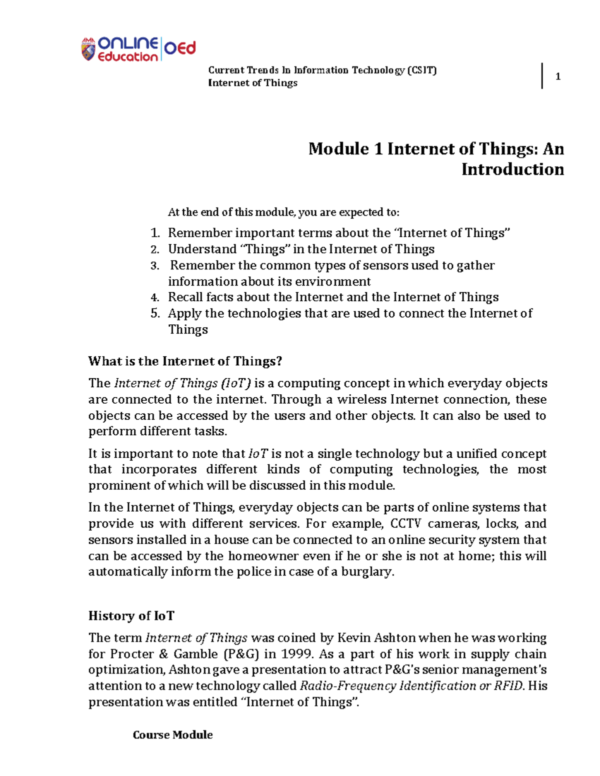 CSIT Module 1: Introduction to the Internet of Things (IoT) - Studocu