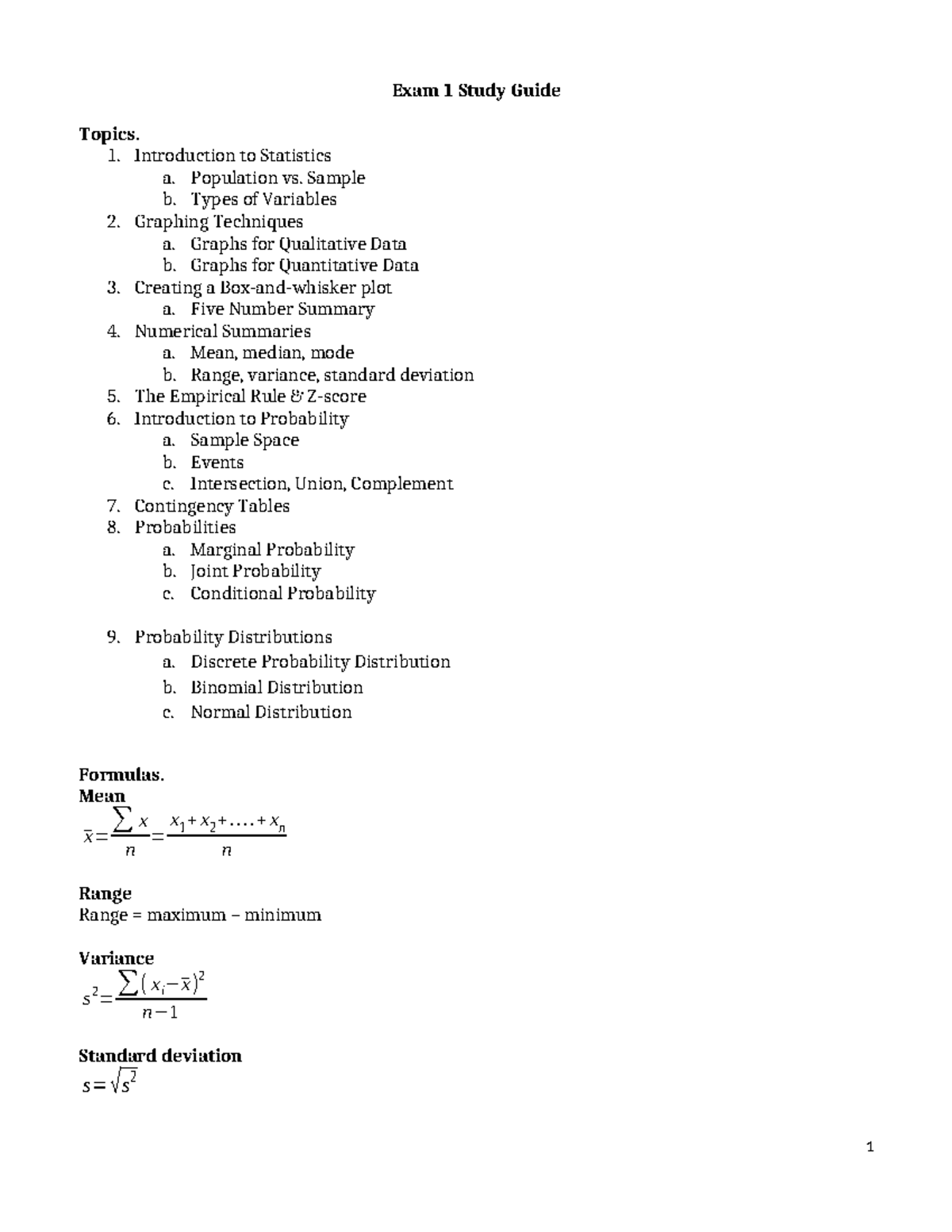 Statistics 101 - Exam 1 Study Guide & Review Notes - Studocu