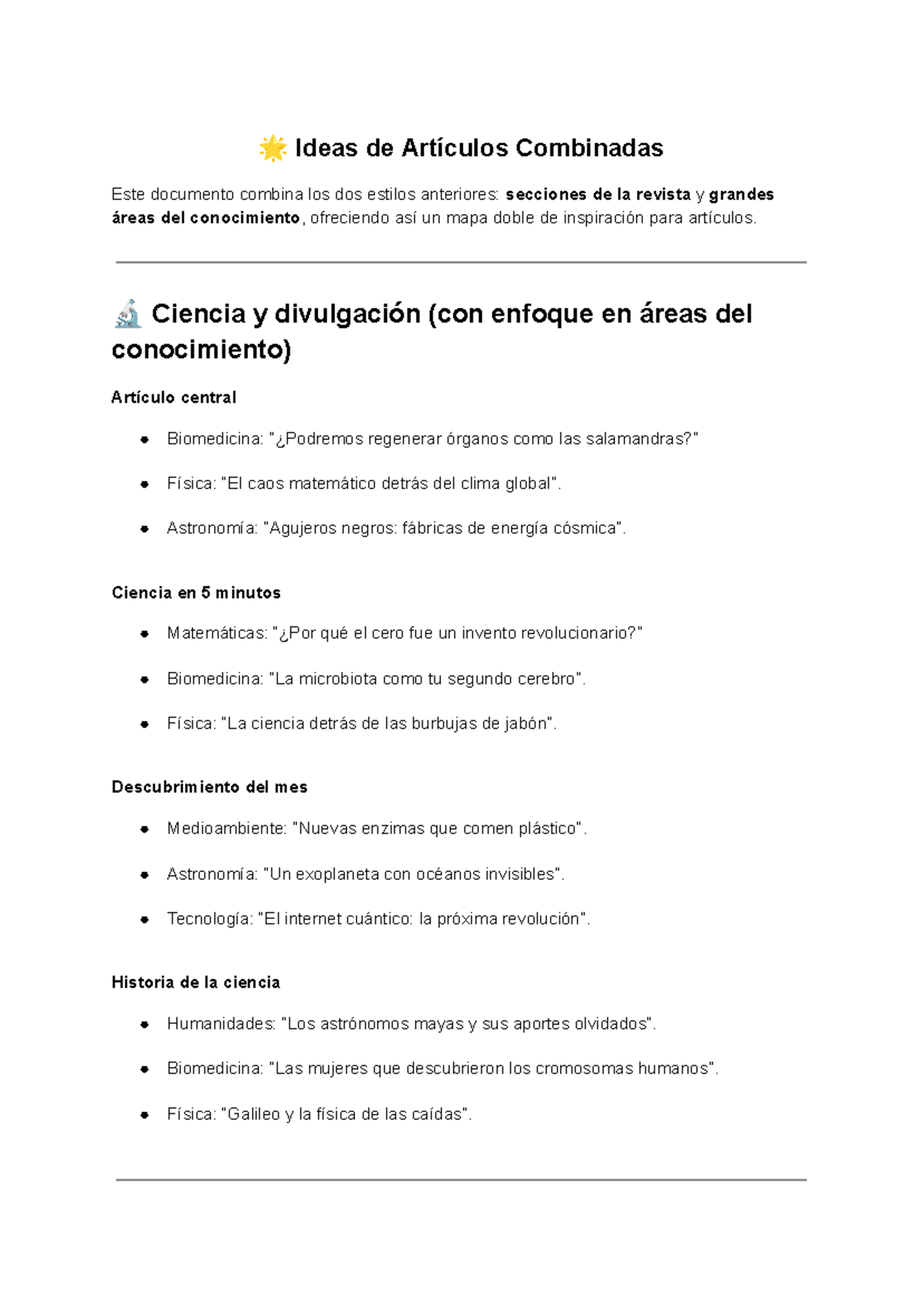 Ideas de Artículos Combinadas: Mapa de Inspiración Científica - Studocu