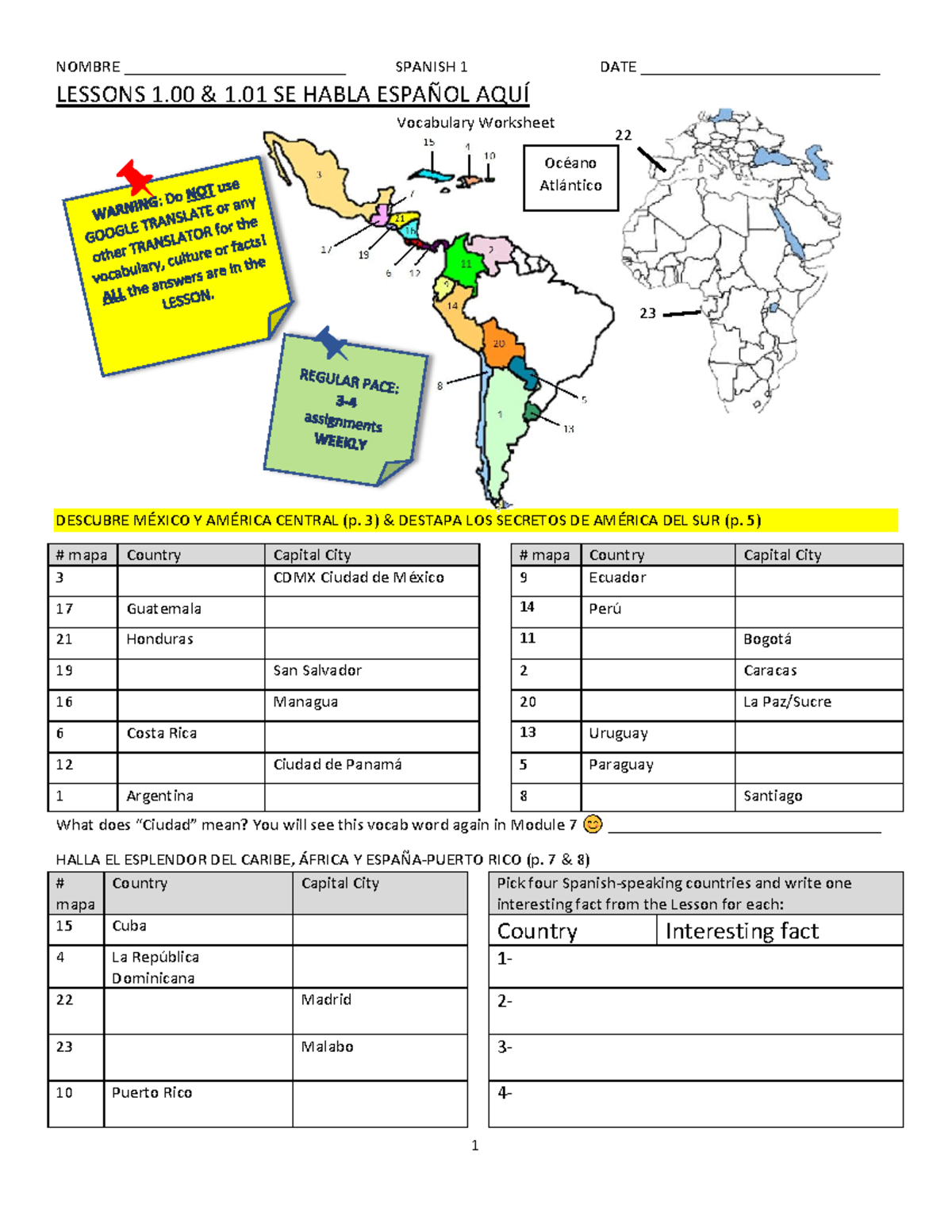 Spanish 1 Module 1 Vocabulary Worksheet and Lesson Summary - Studocu