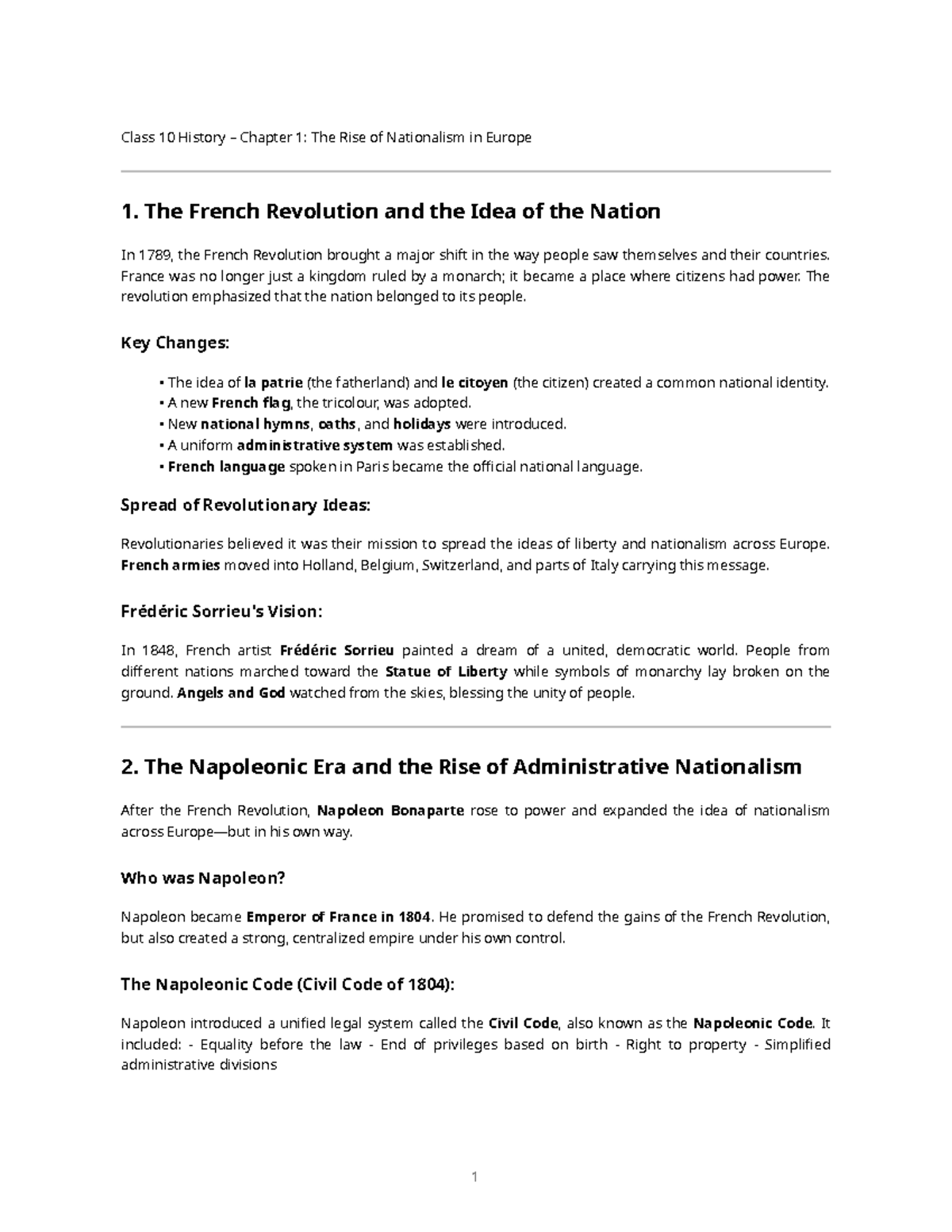 Class 10 History Chapter 1: Nationalism in Europe Notes - Studocu